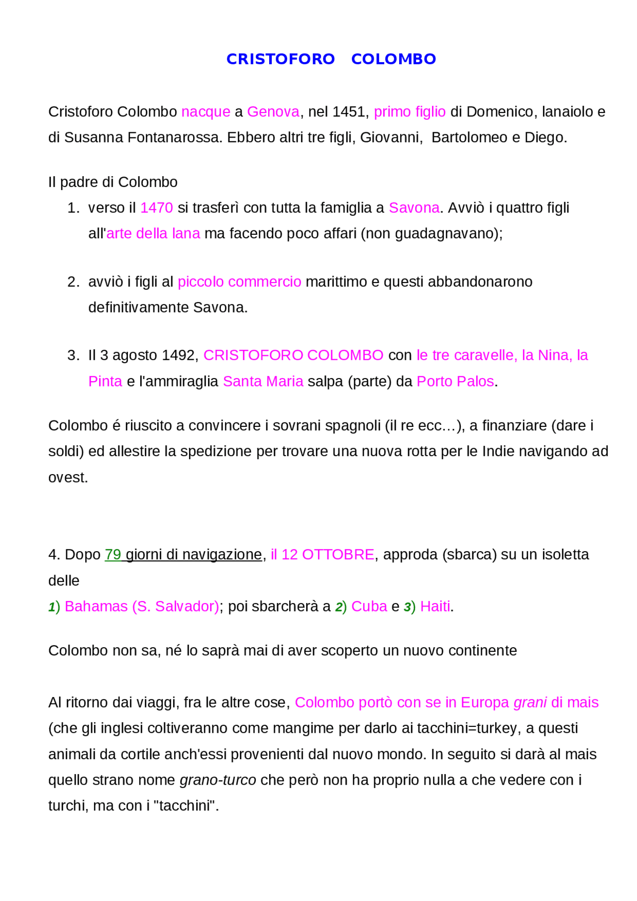 Cristoforo Colombo Sintesi Docsity