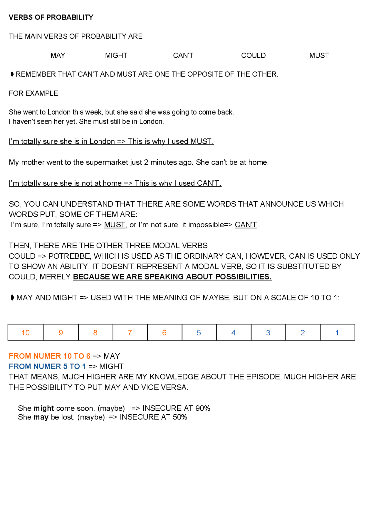 VERBS OF PROBABILITY and DOUBLE PASSIVE OBJECT - Docsity