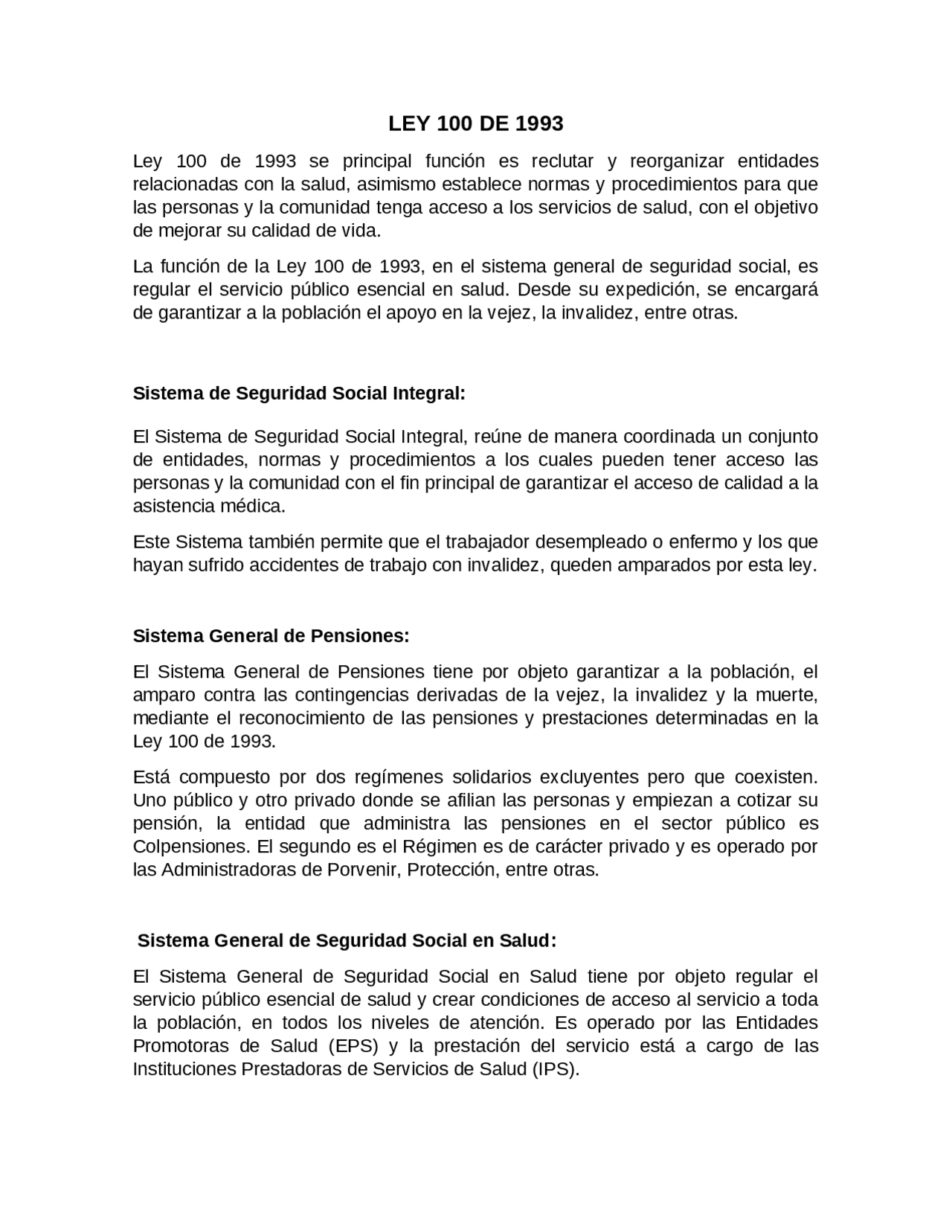 Ley 100 de 1993 colombia - Docsity