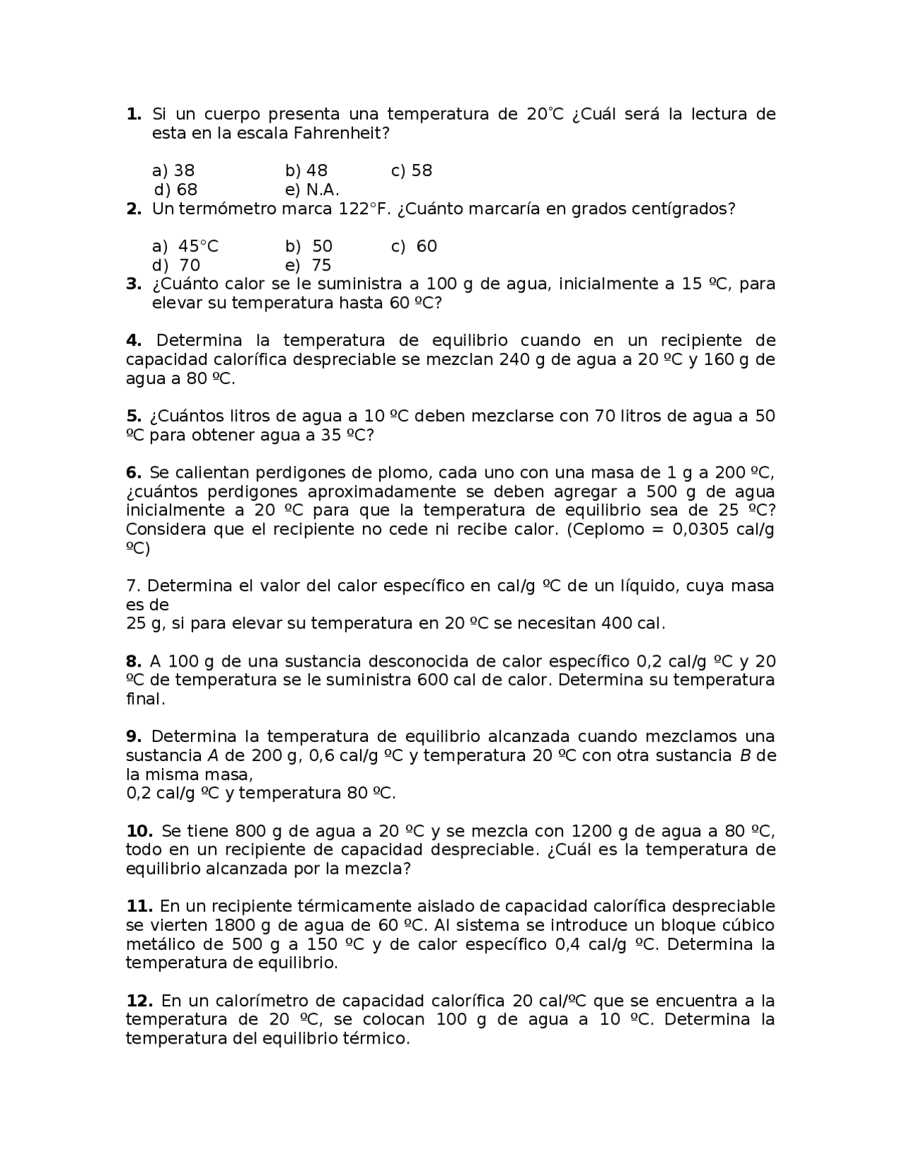 Ejercicios De Calorimetría Apuntes De Química Docsity