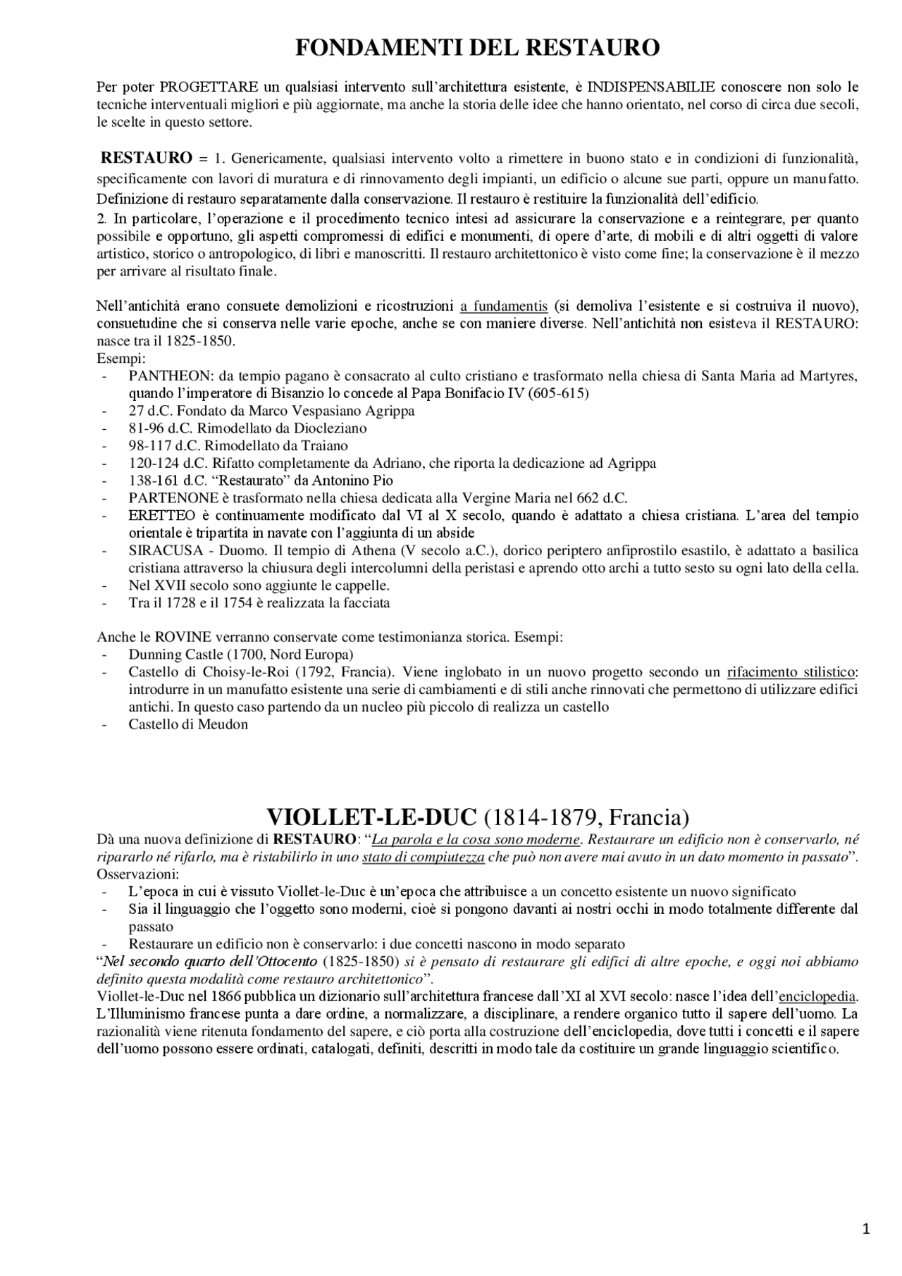 Fondamenti Di Restauro Appunti Di Restauro Docsity