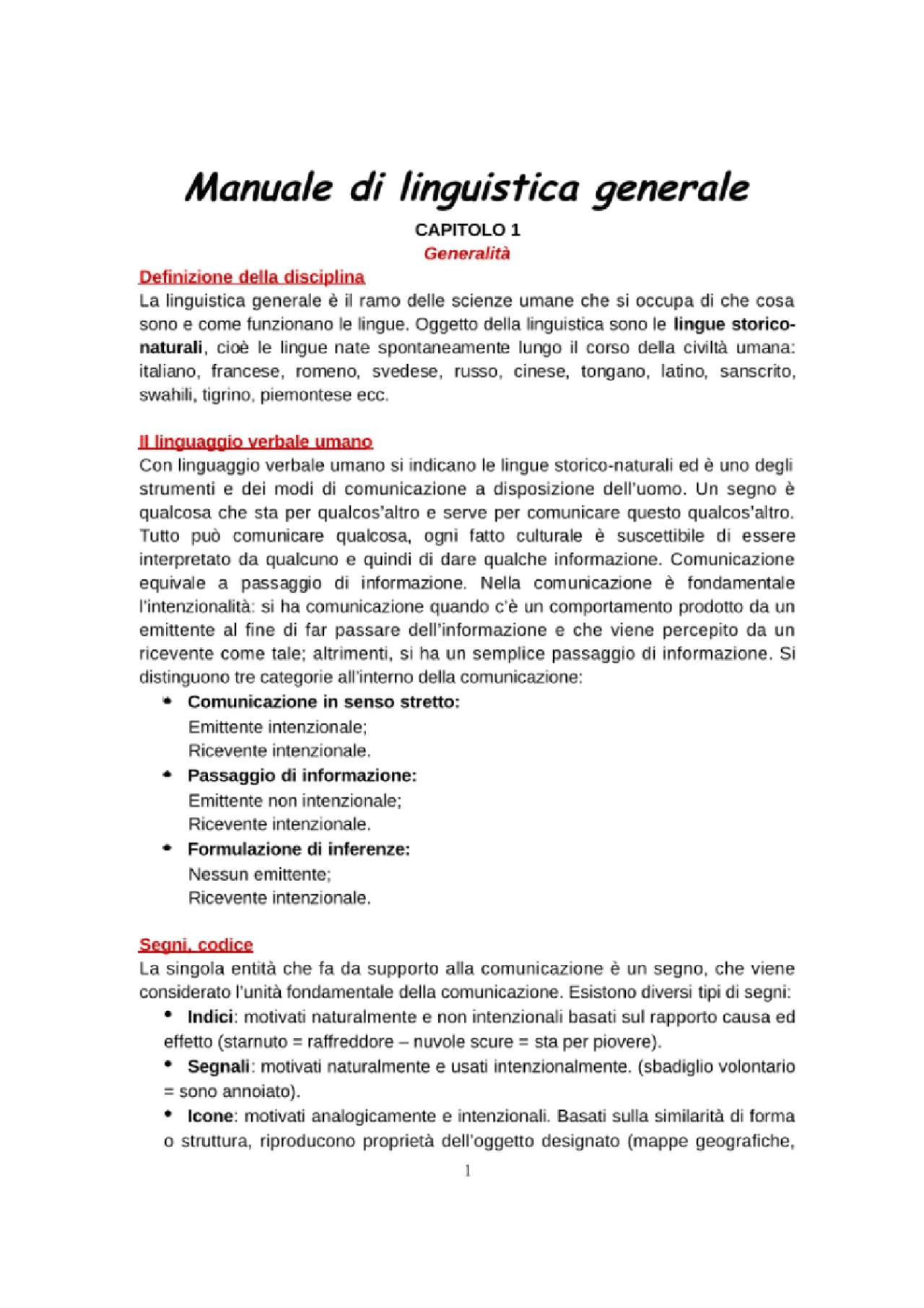 Riassunto Linguistica Generale Docsity