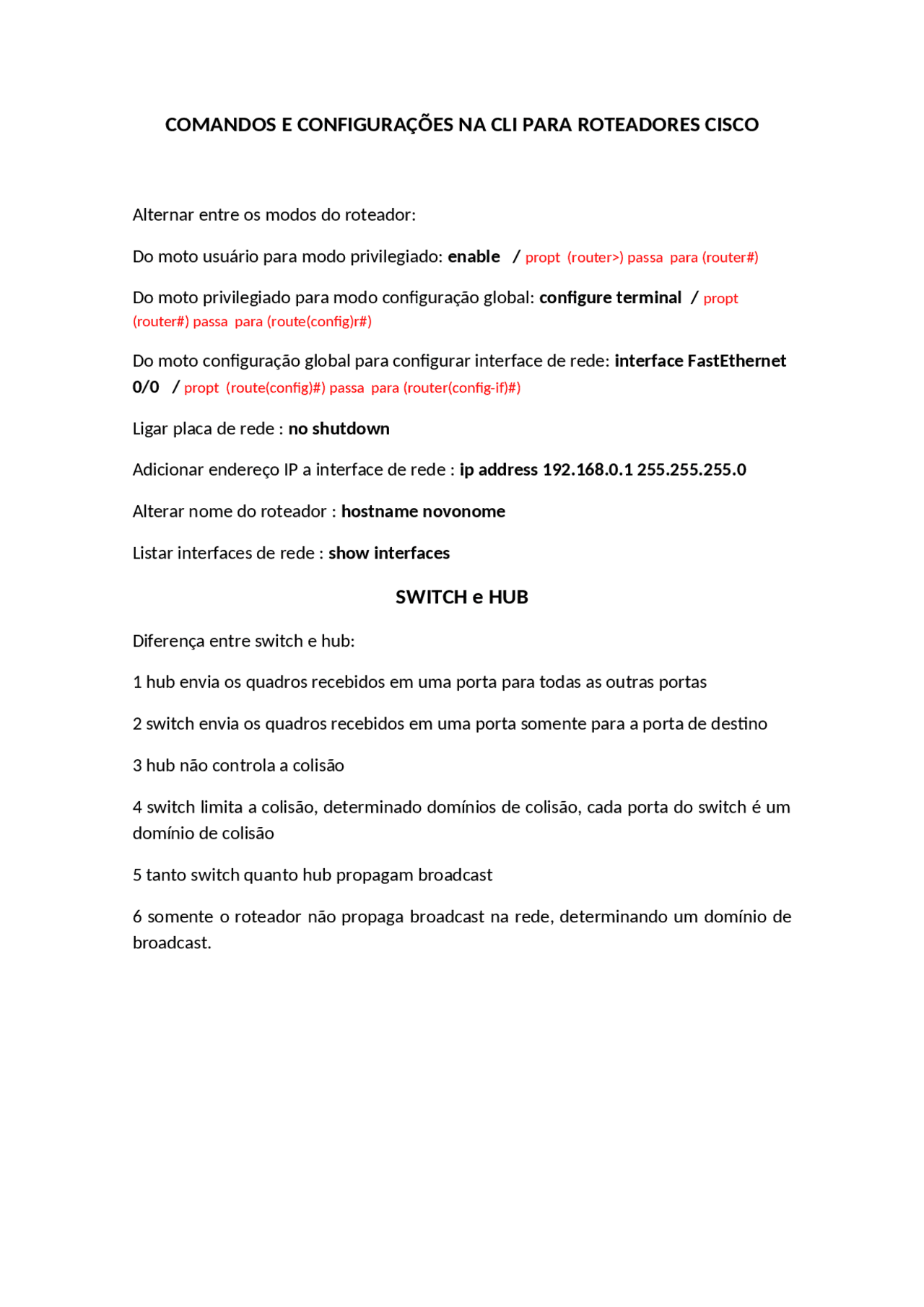 Comandos e configurações - Docsity