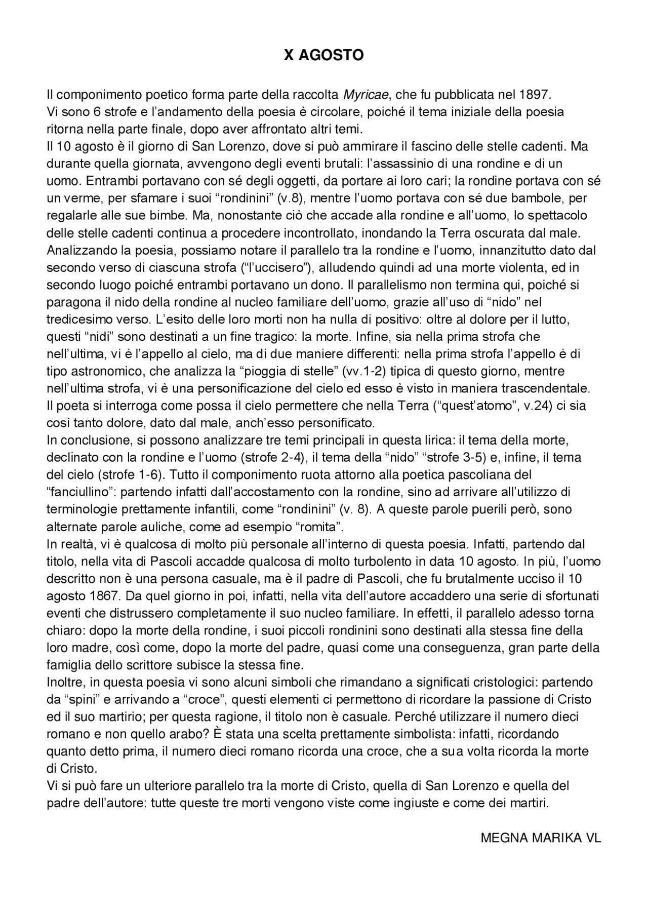 X Agosto - Giovanni Pascoli | Esercizi di Italiano | Docsity