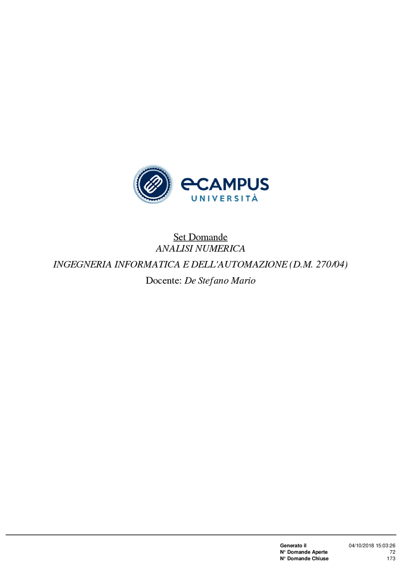 Analisi Numerica Risposte Complete Docsity