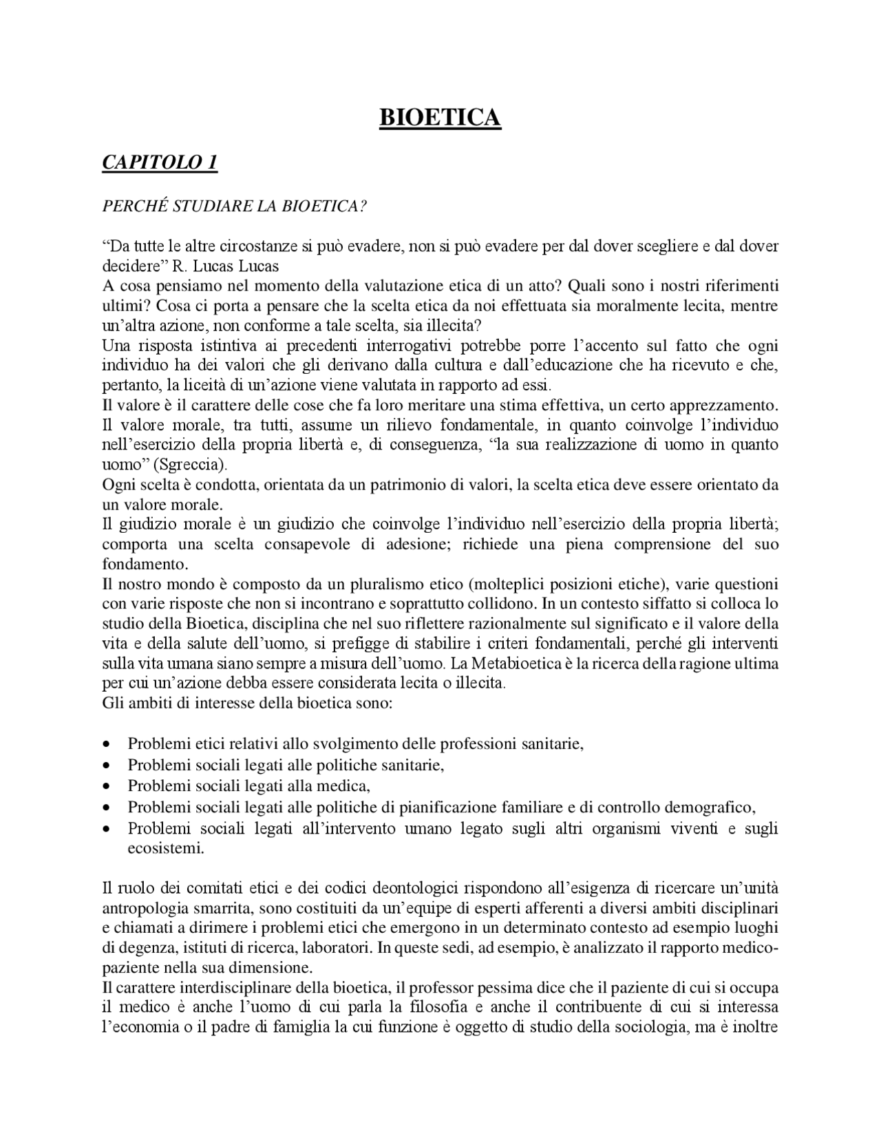 Bioetica Appunti Universitari Docsity