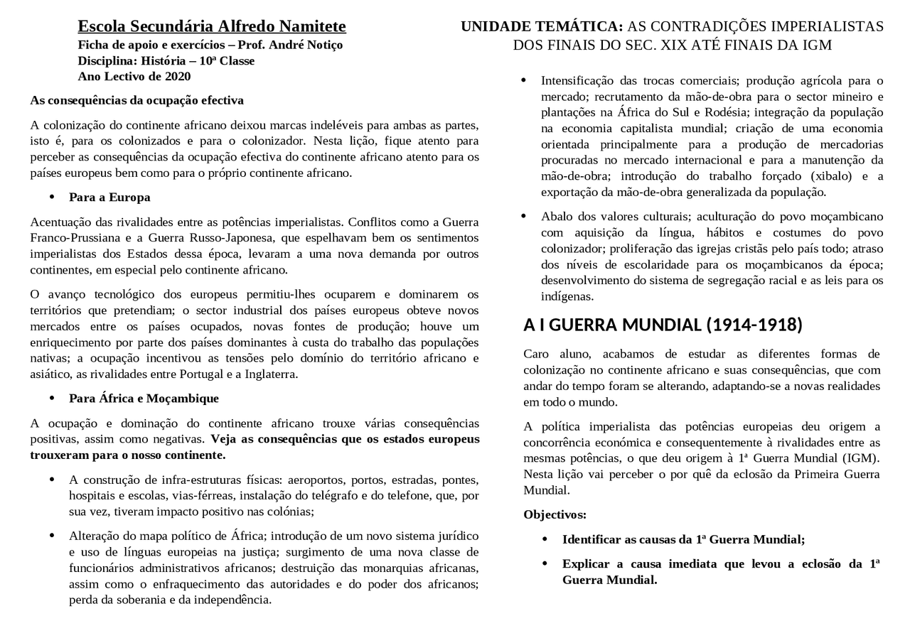 Prova Escrita De Historia Docsity
