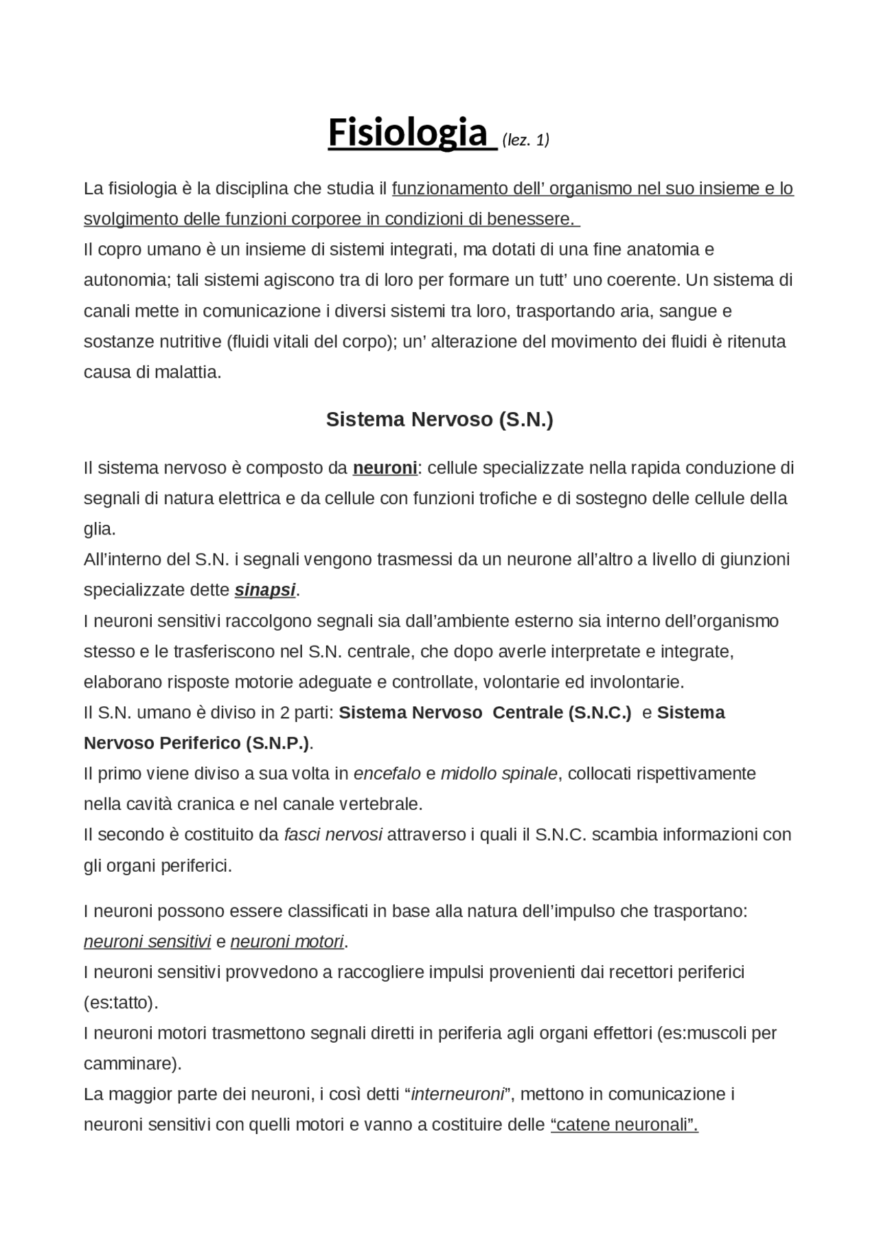 Sistema Nervoso Centrale Completo Docsity