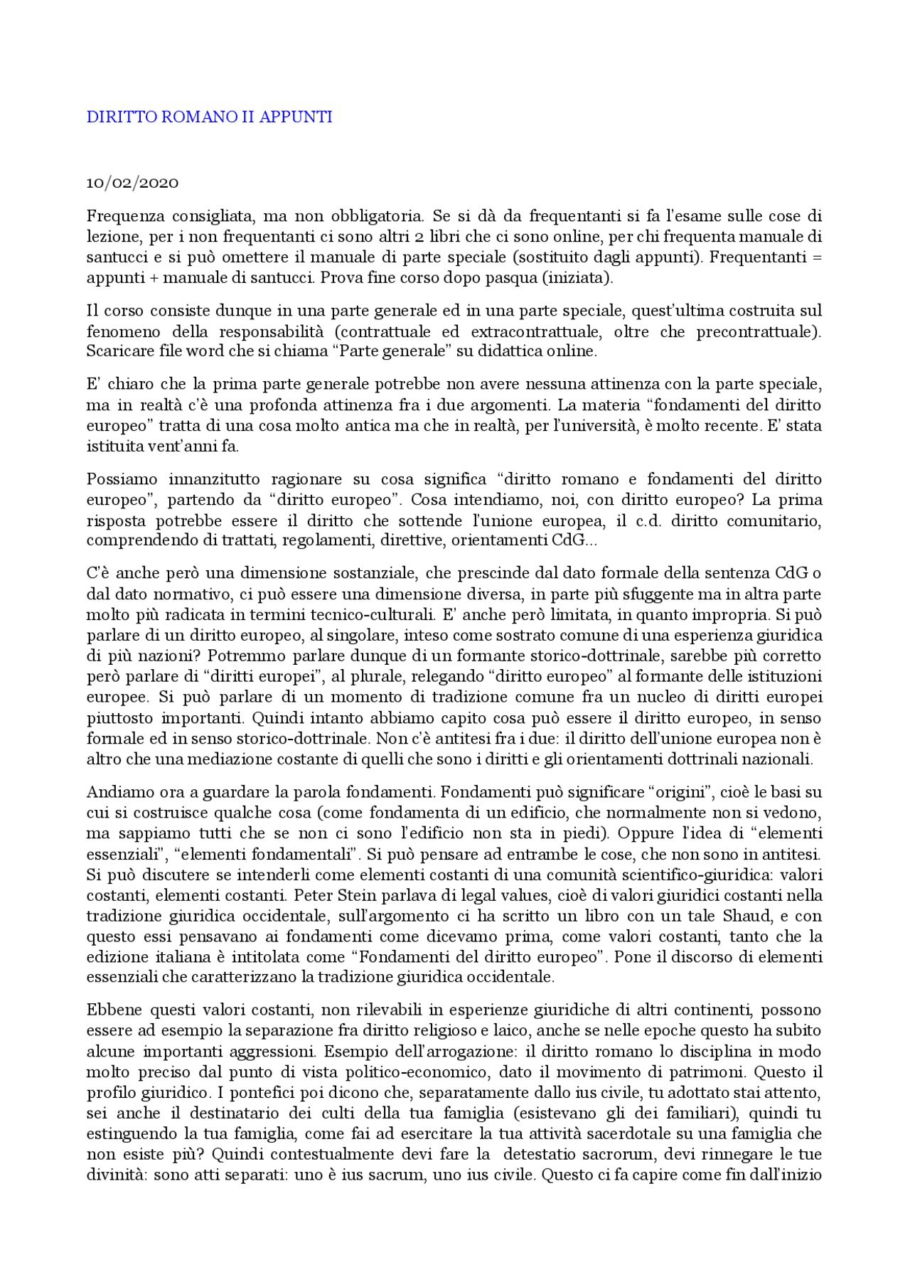 Appunti Lezioni Diritto Romano Prof Santucci Docsity
