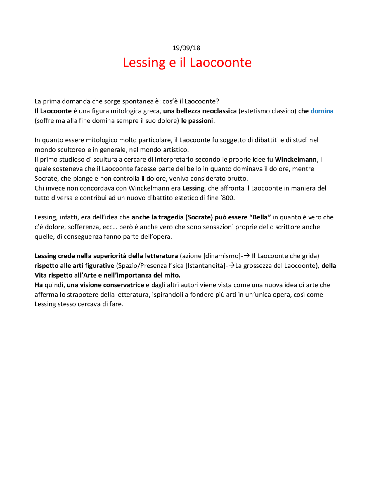 Lessing E Il Laocoonte Boggione Docsity
