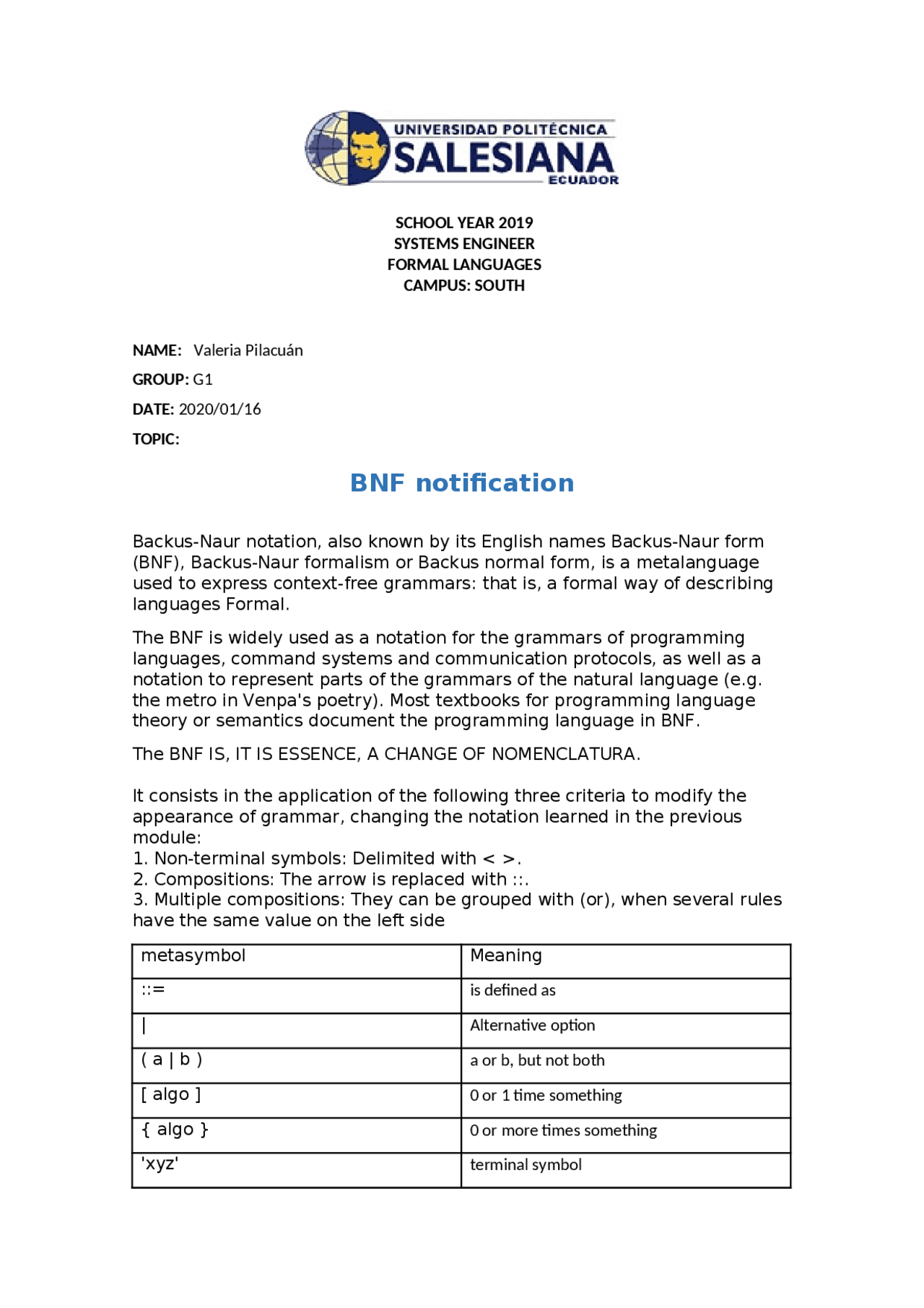 Resumen de BNF ejemplos - Docsity