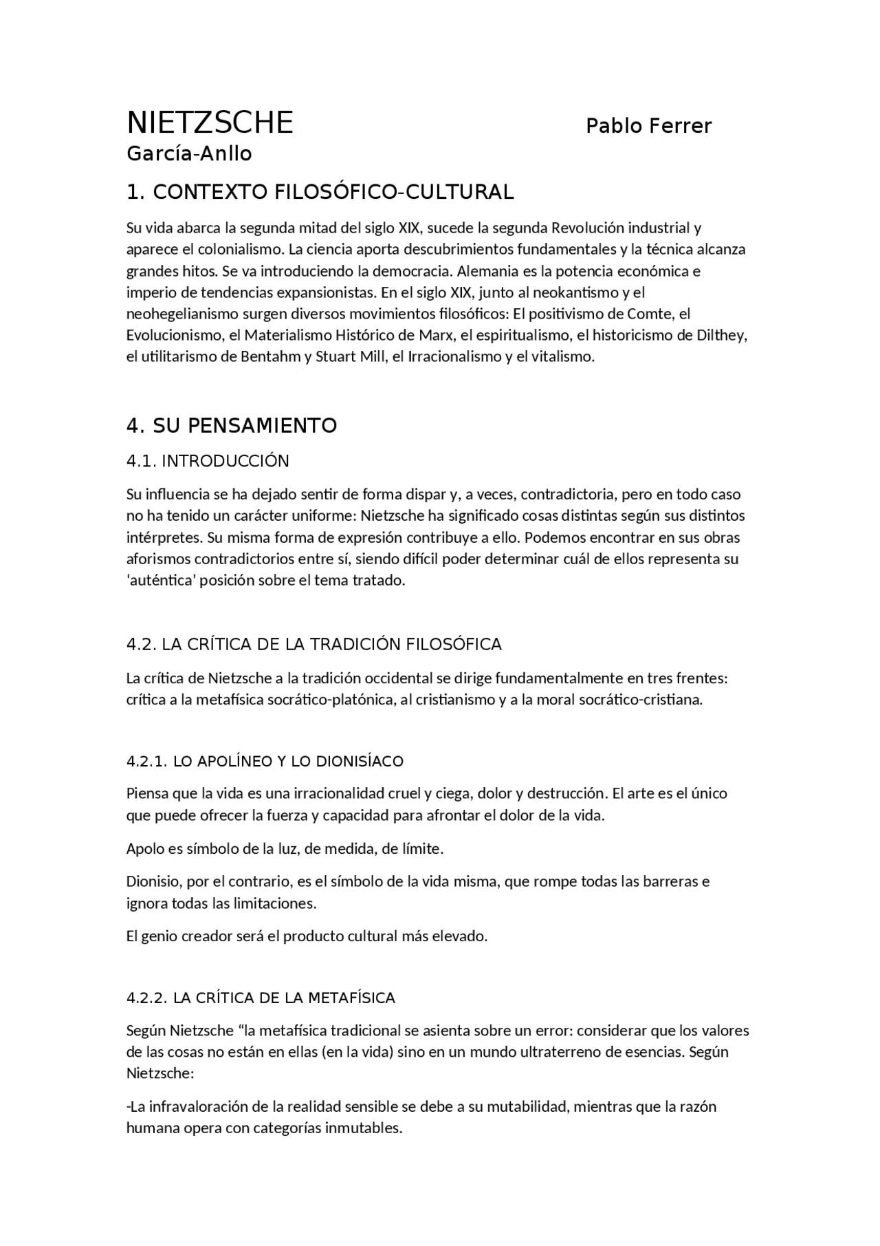 Resumen Apuntes Profesor Nietzsche Ejercicios De Historia De La
