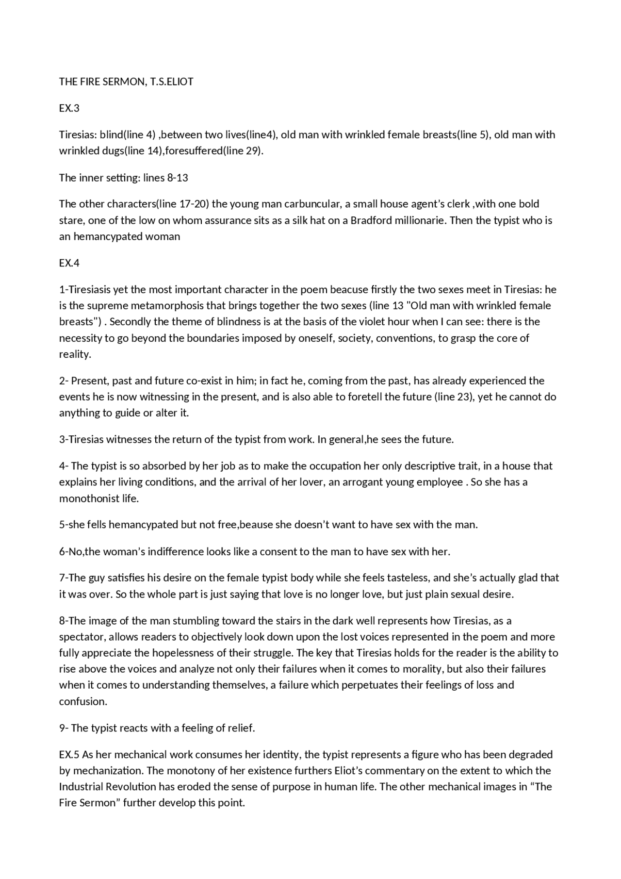 Risposte alle domande The Fire Sermon - Docsity