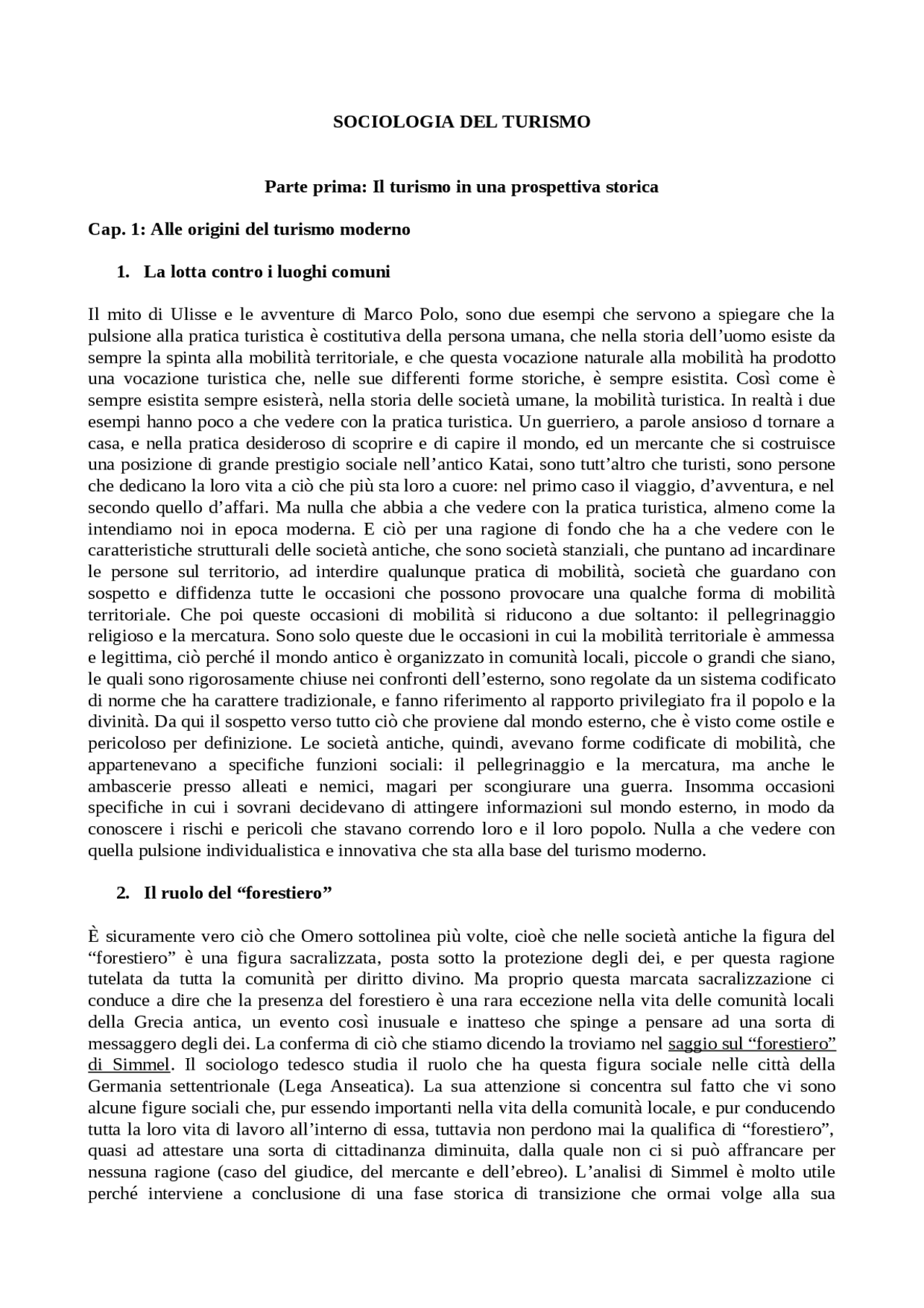 Riassunti Capitolo 1 Società Turistica Docsity