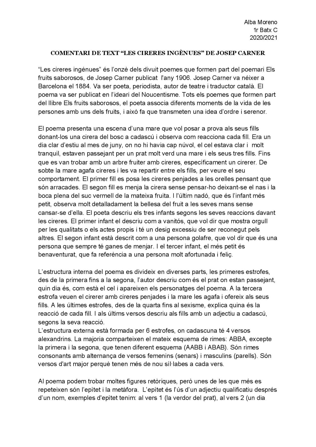 Ejemplo De Un Comentari De Text Ejercicios De Catalán Docsity