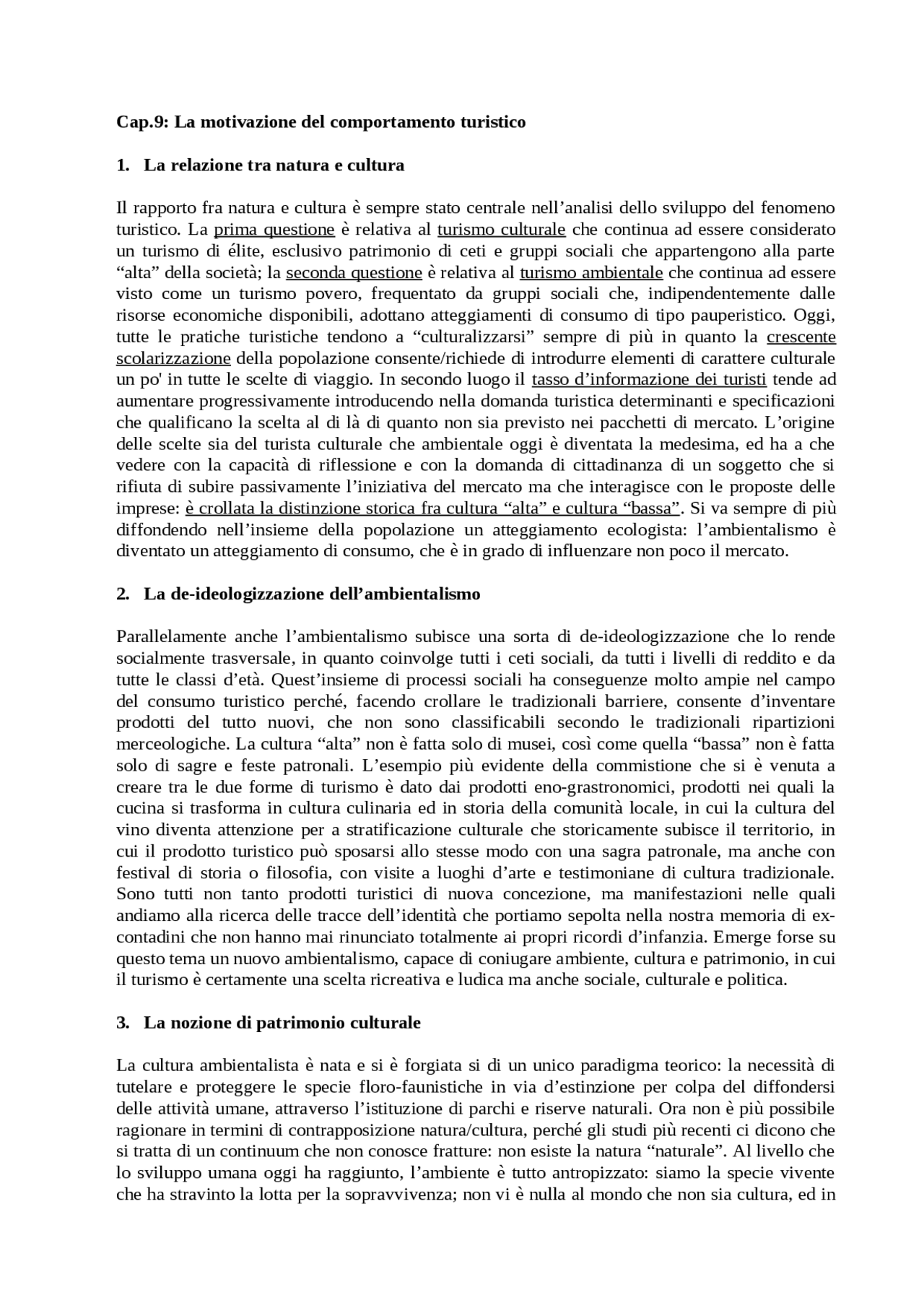 Riassunti Capitolo 9 Società Turistica Docsity