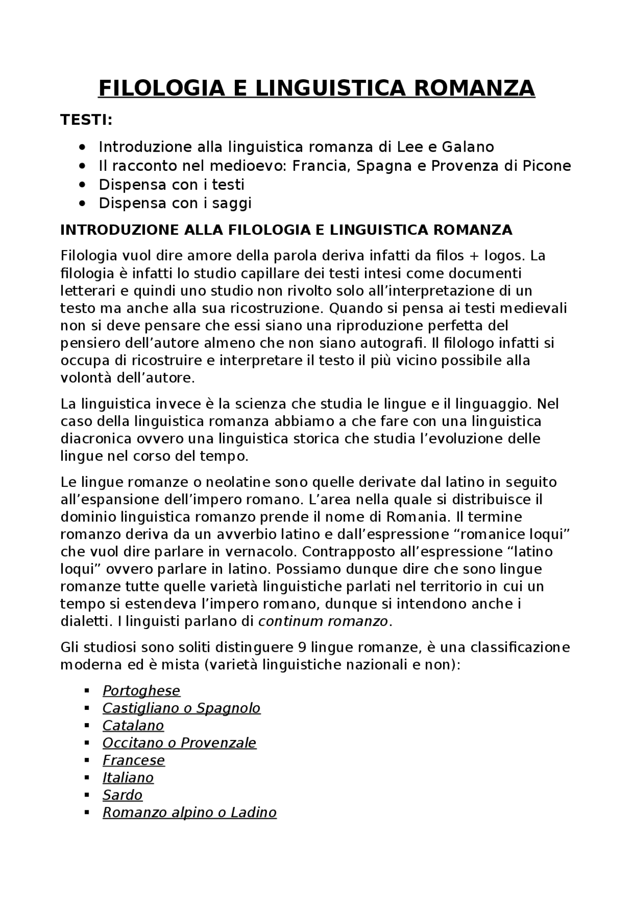 Linguistica Romanza Ottimi Docsity