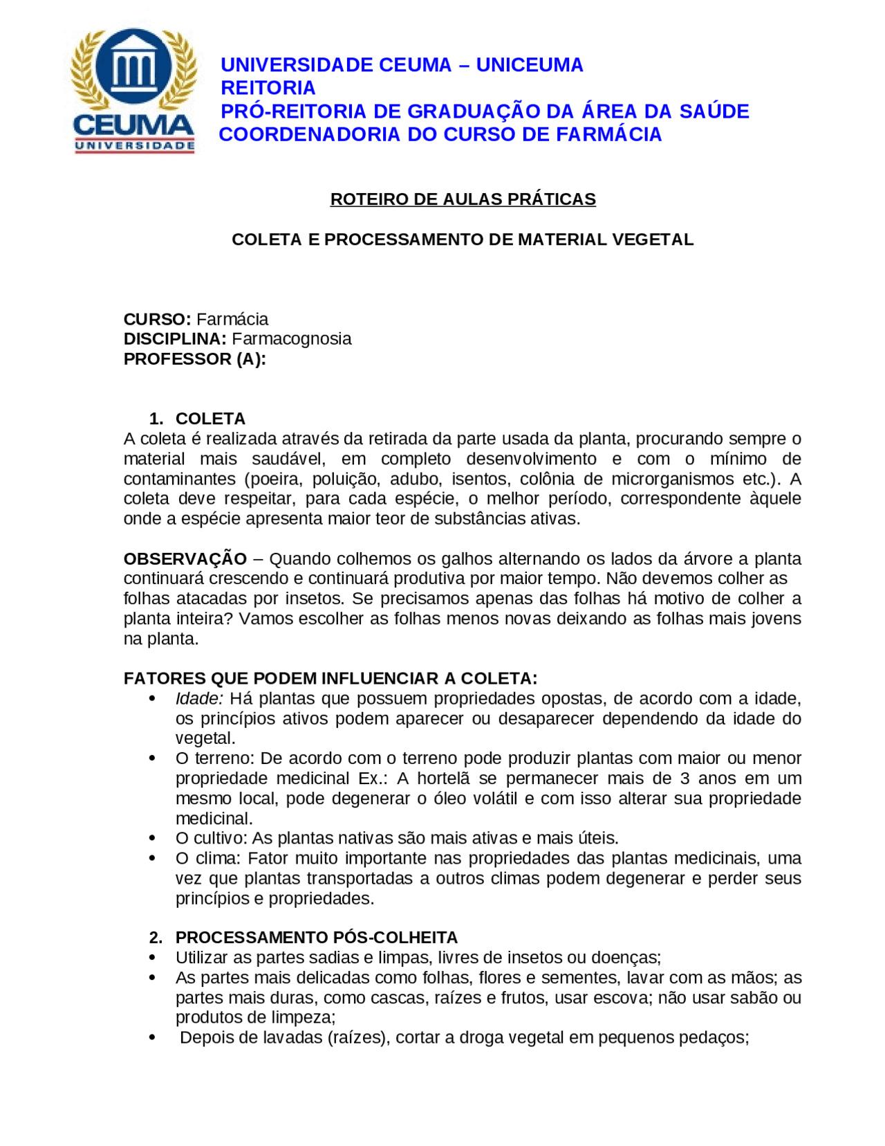 Aulas Práticas Farmacognosia Docsity