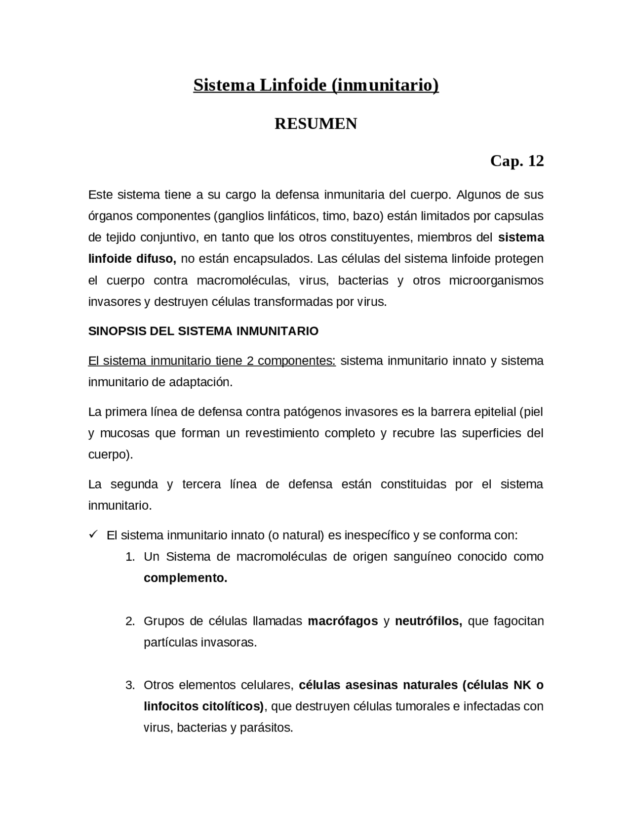 Resumen De Sistema Linfoide Resumos De Histologia Docsity