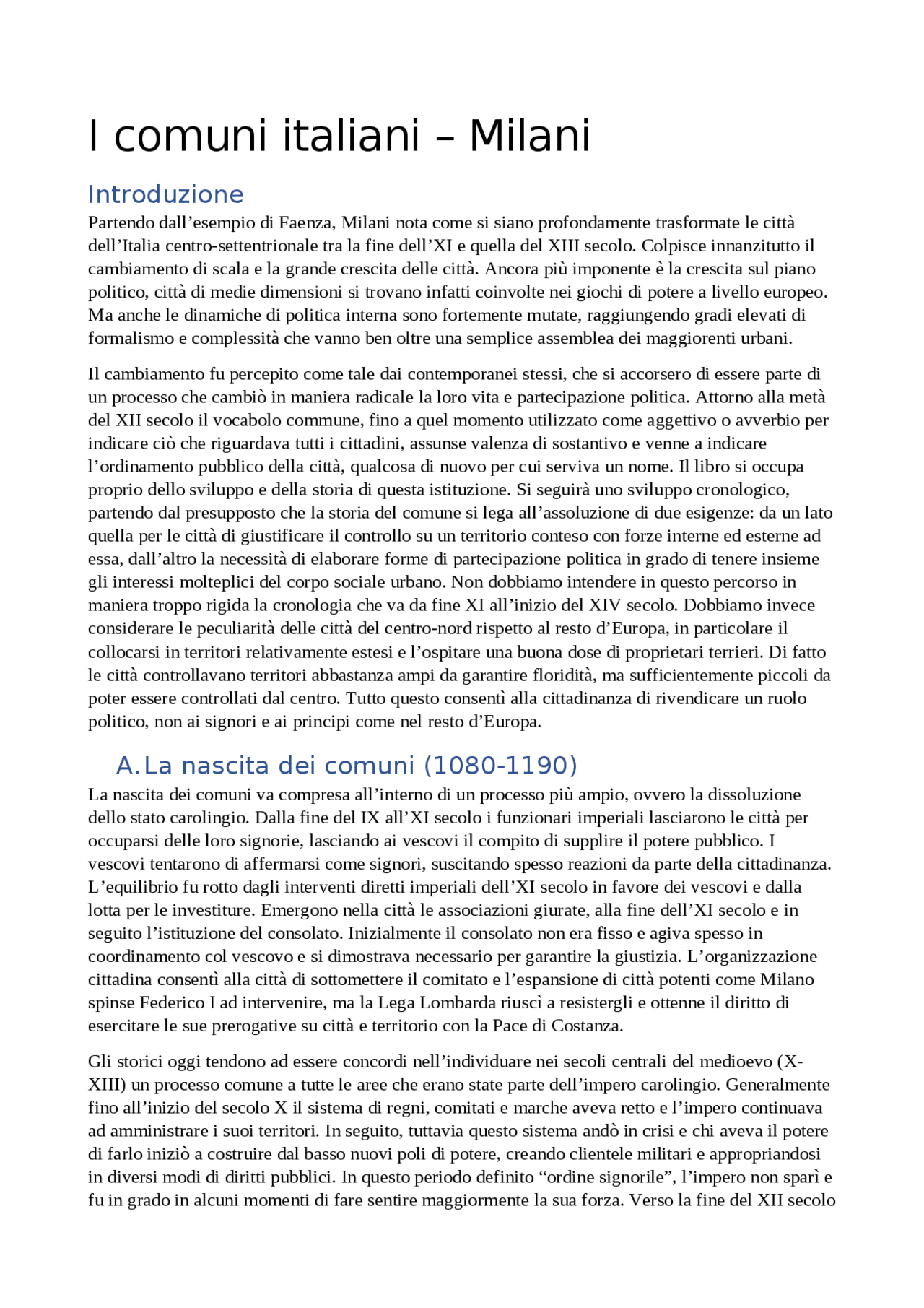 Milani I Comuni Italiani Docsity