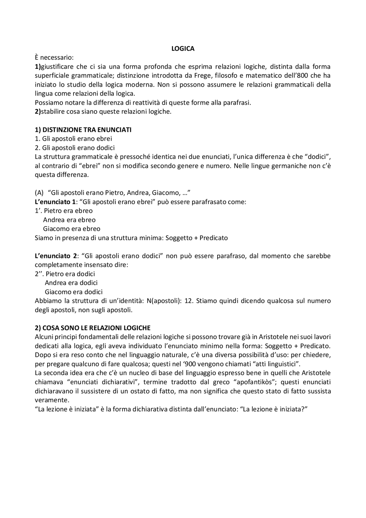 Appunti Per La Preparazione Dellesame Di Logica Docsity