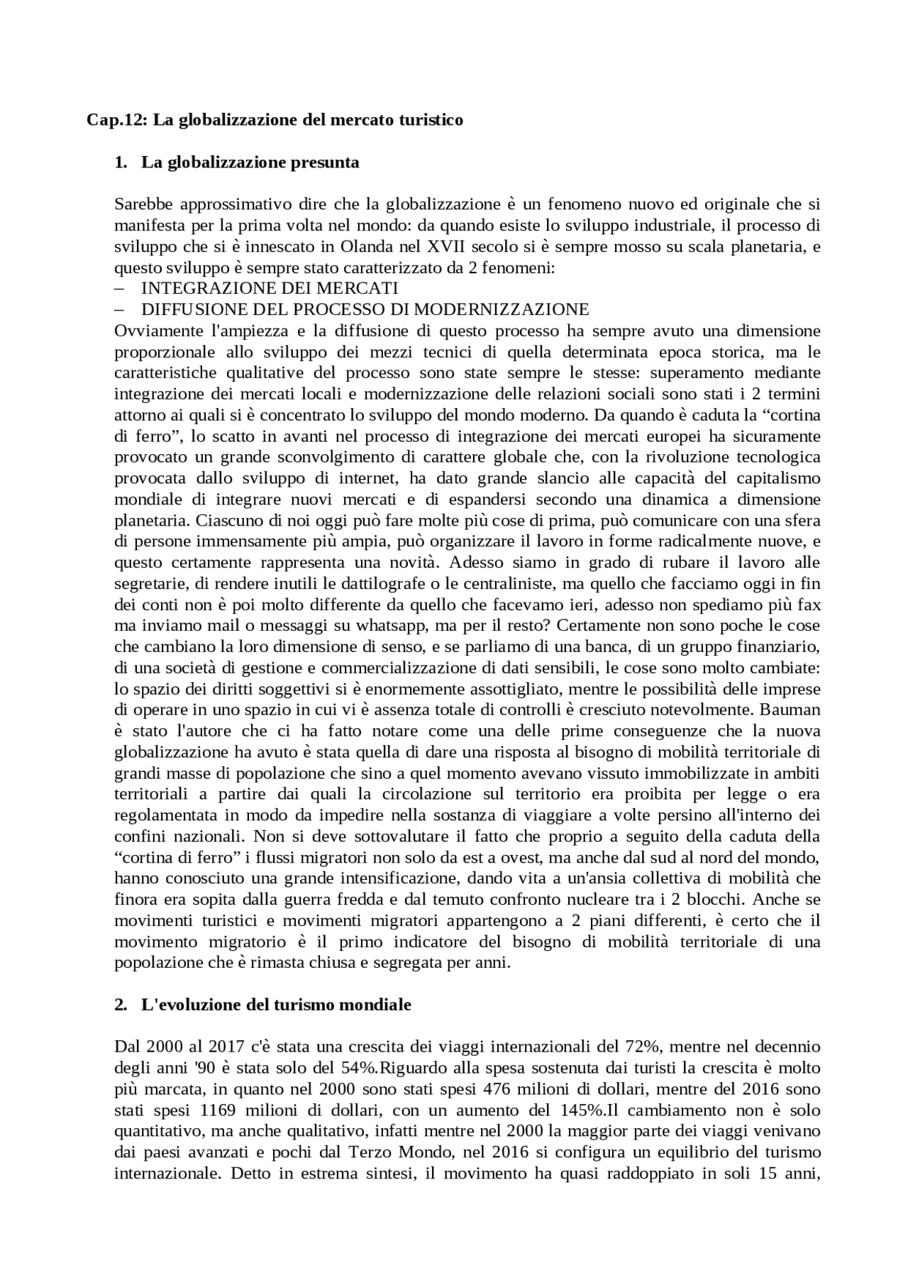 Riassunti Capitolo 12 Società Turistica Docsity