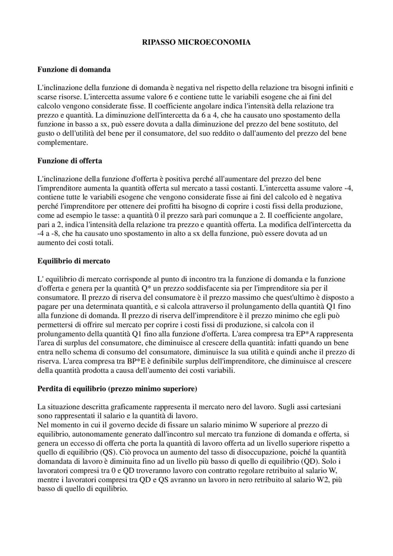 Risposte Domande Frequenti Microeconomia Esame Unimi Docsity