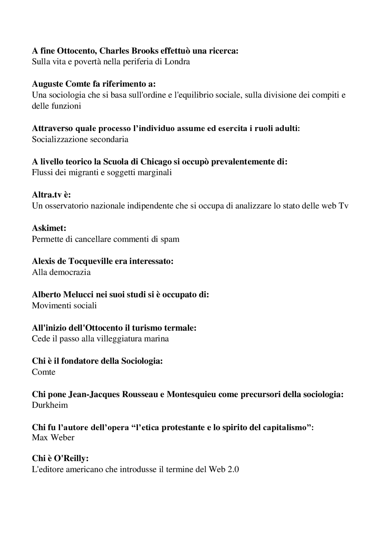 Pegaso Sociologia I Anno Per Scienze Turistiche Docsity