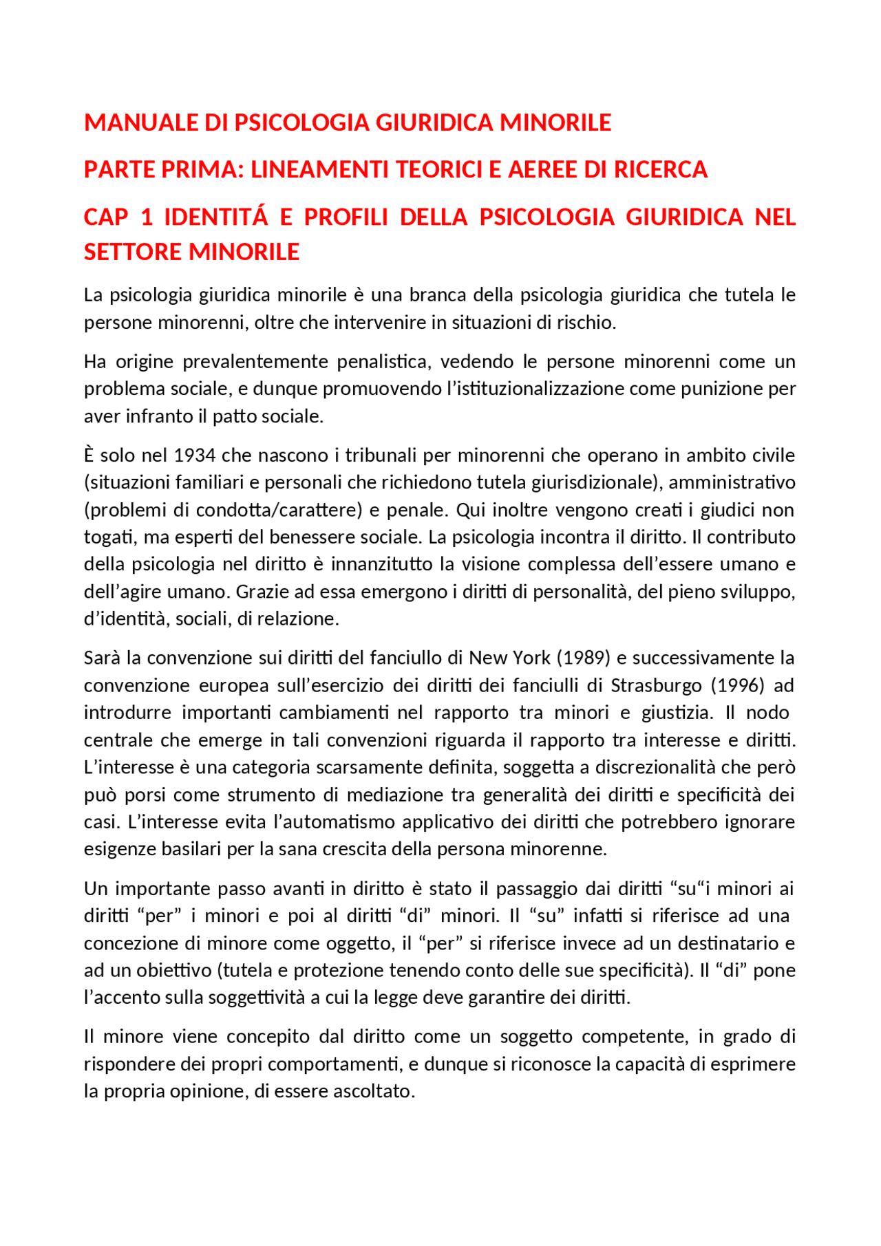 Manuale Di Psicologia Giuridica Minorile Docsity