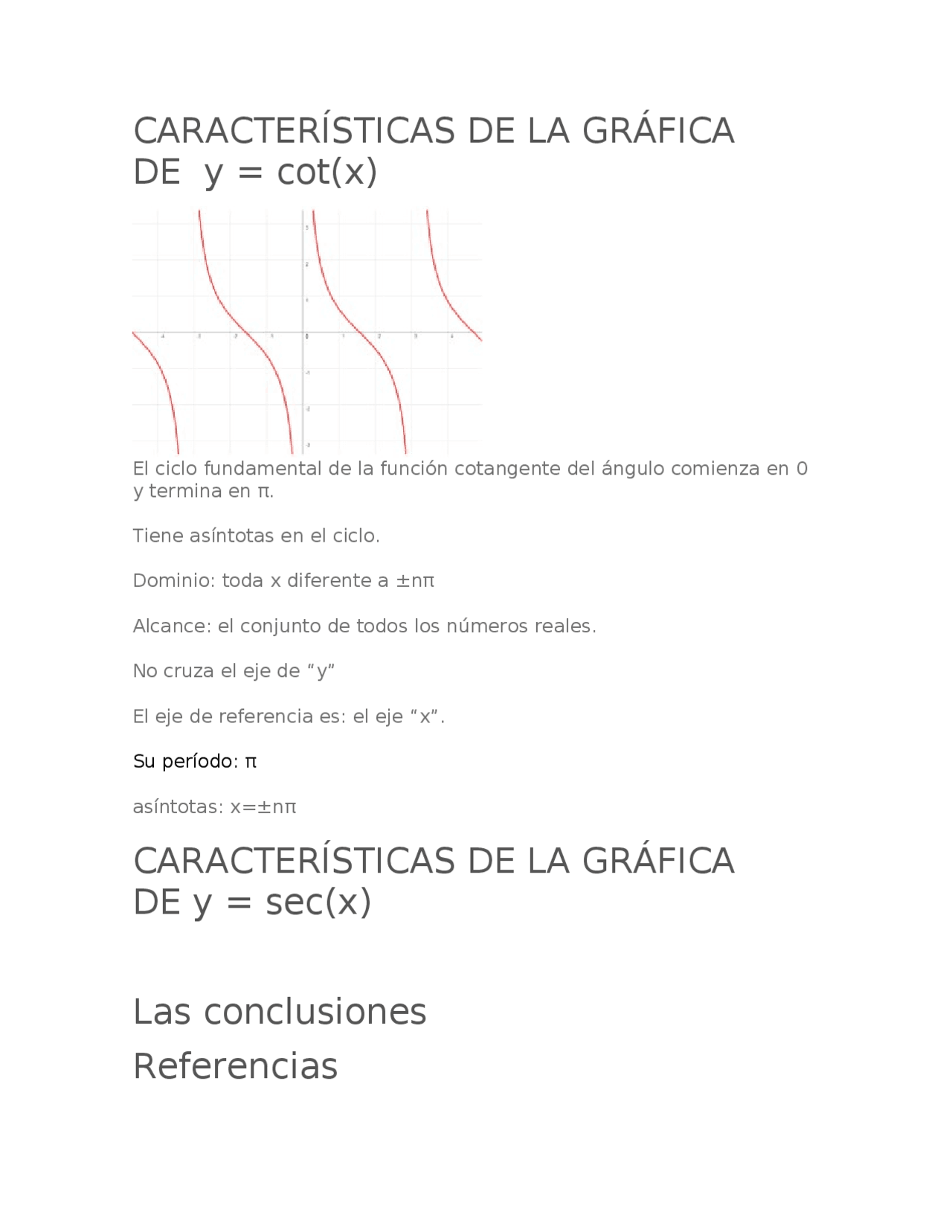Características de las gráficas de y = cot(x), y = sec(x) y y = csc(x ...