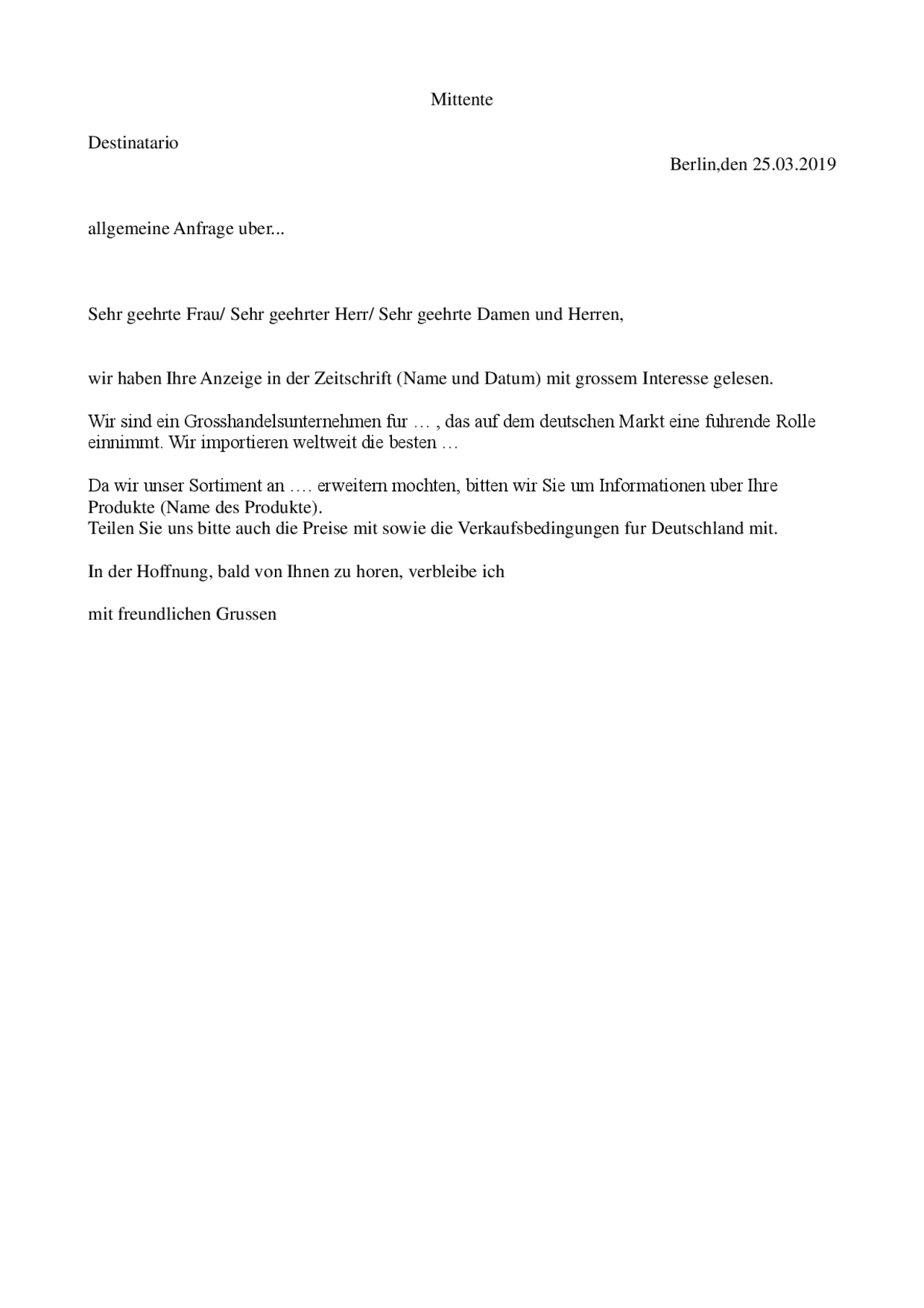 DIE ALLGEMEINE ANFRAGE - Docsity