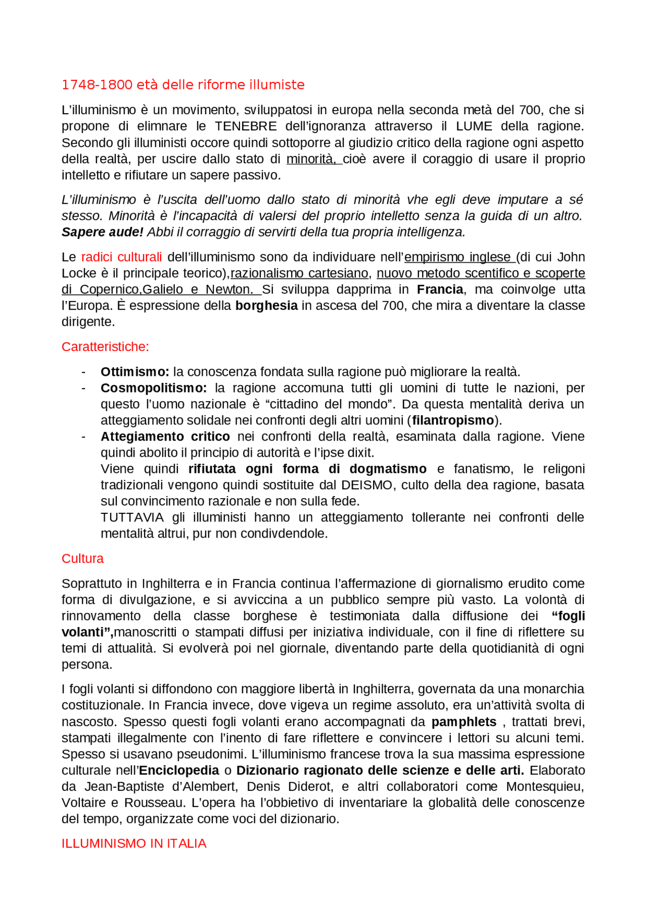 Appunti Illuminismo Docsity