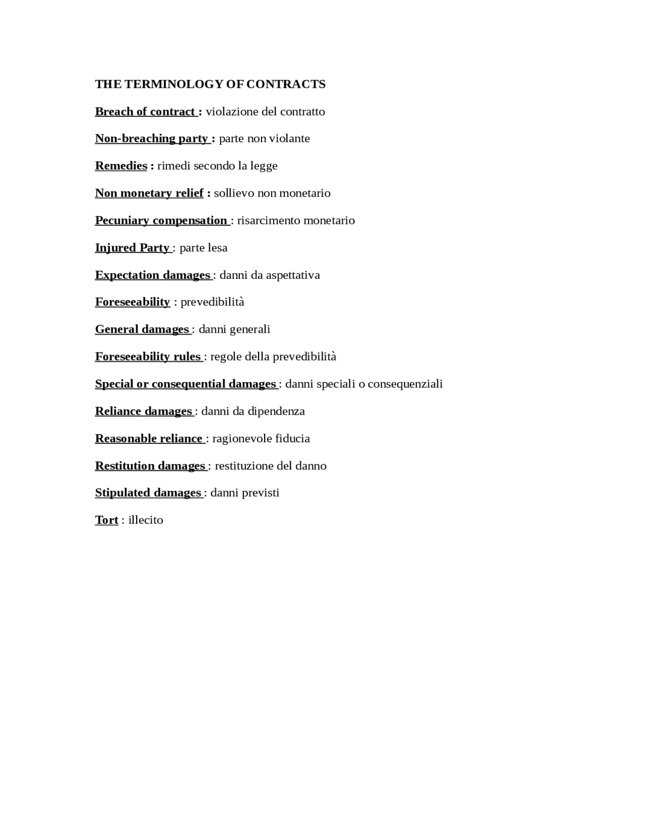 Legal English Terminology Of Contracts Docsity