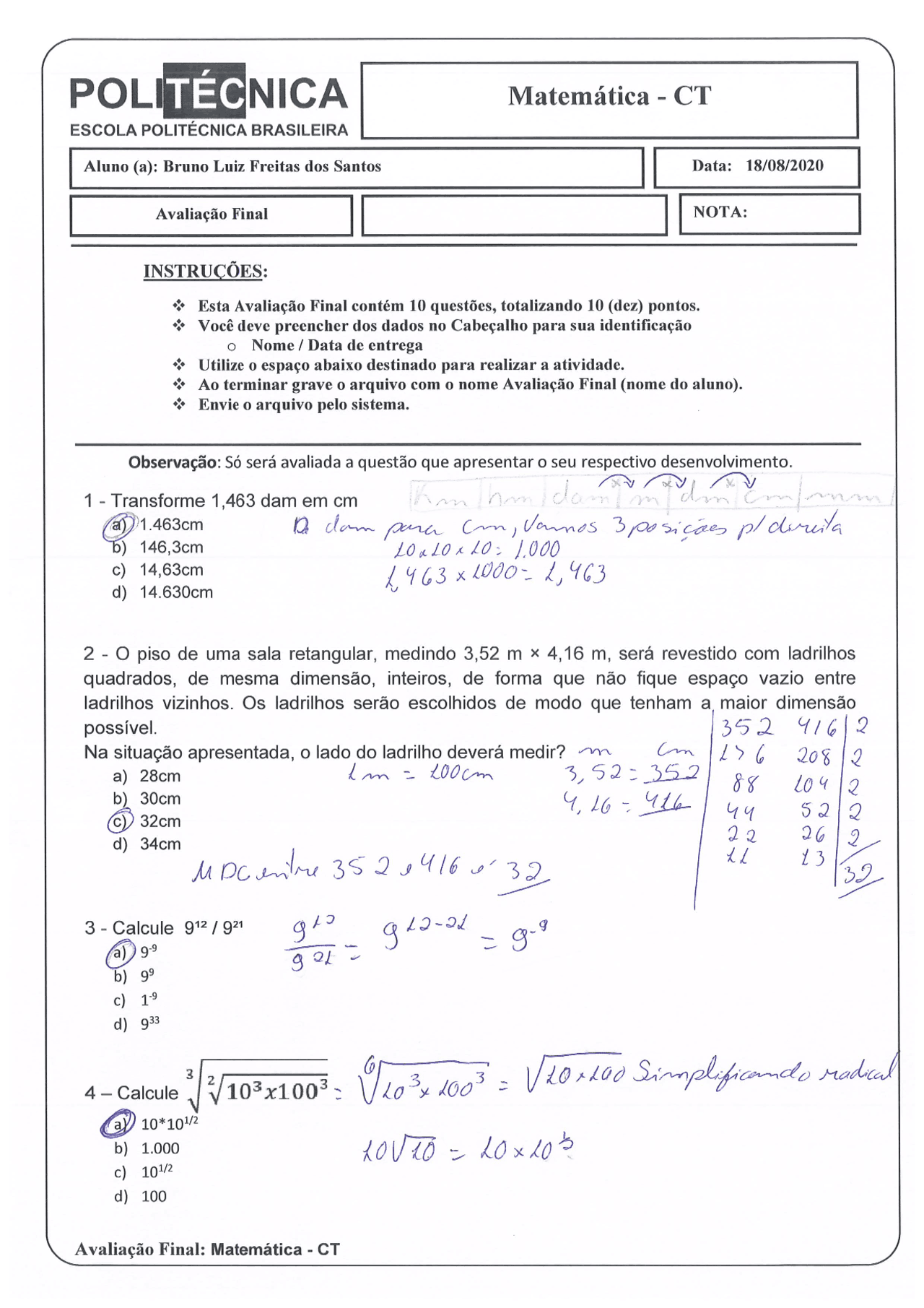 Avaliação Matemática Aplicada Provas Matemática Aplicada Docsity