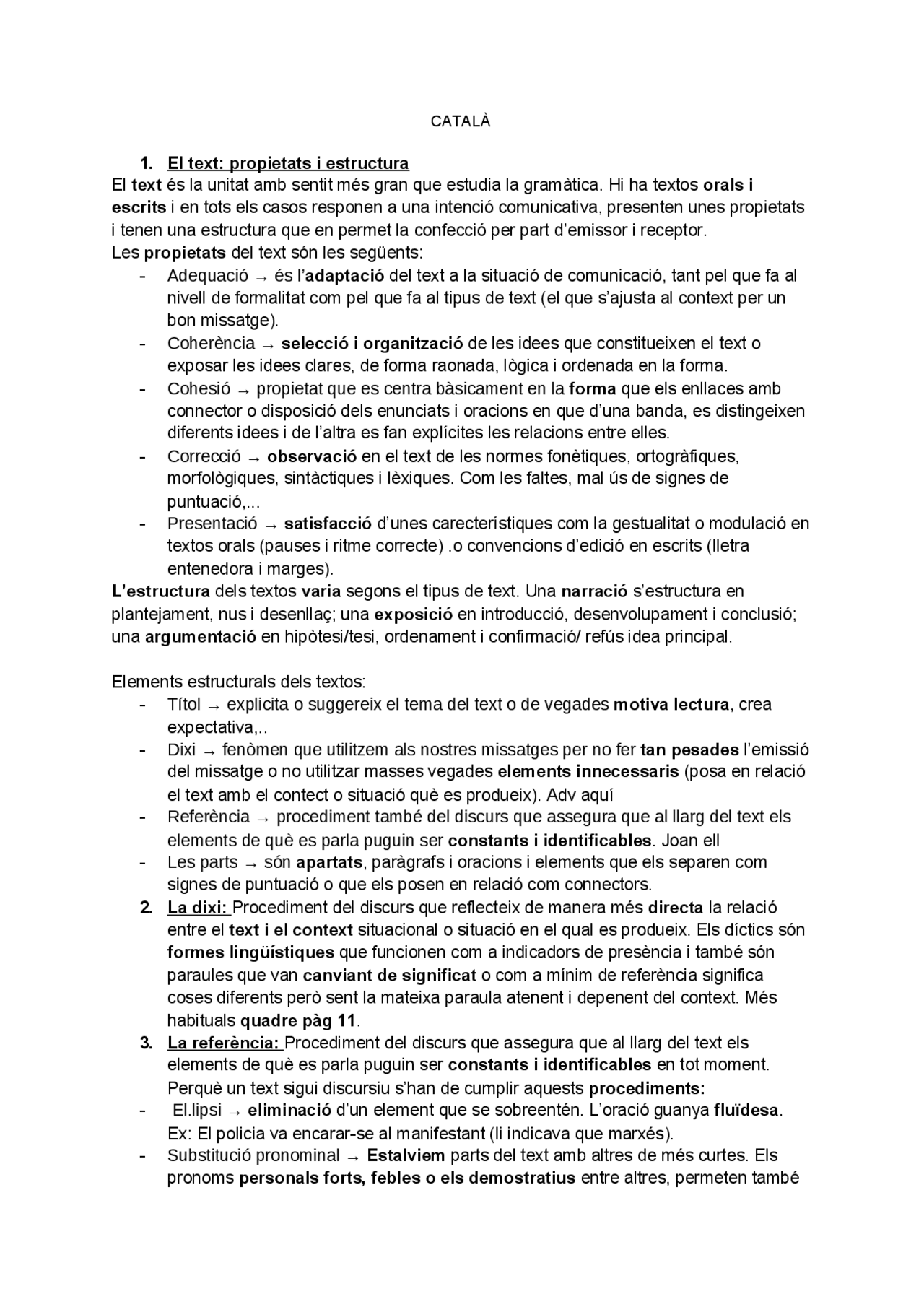 Catala-text i les sevas propietats - Docsity