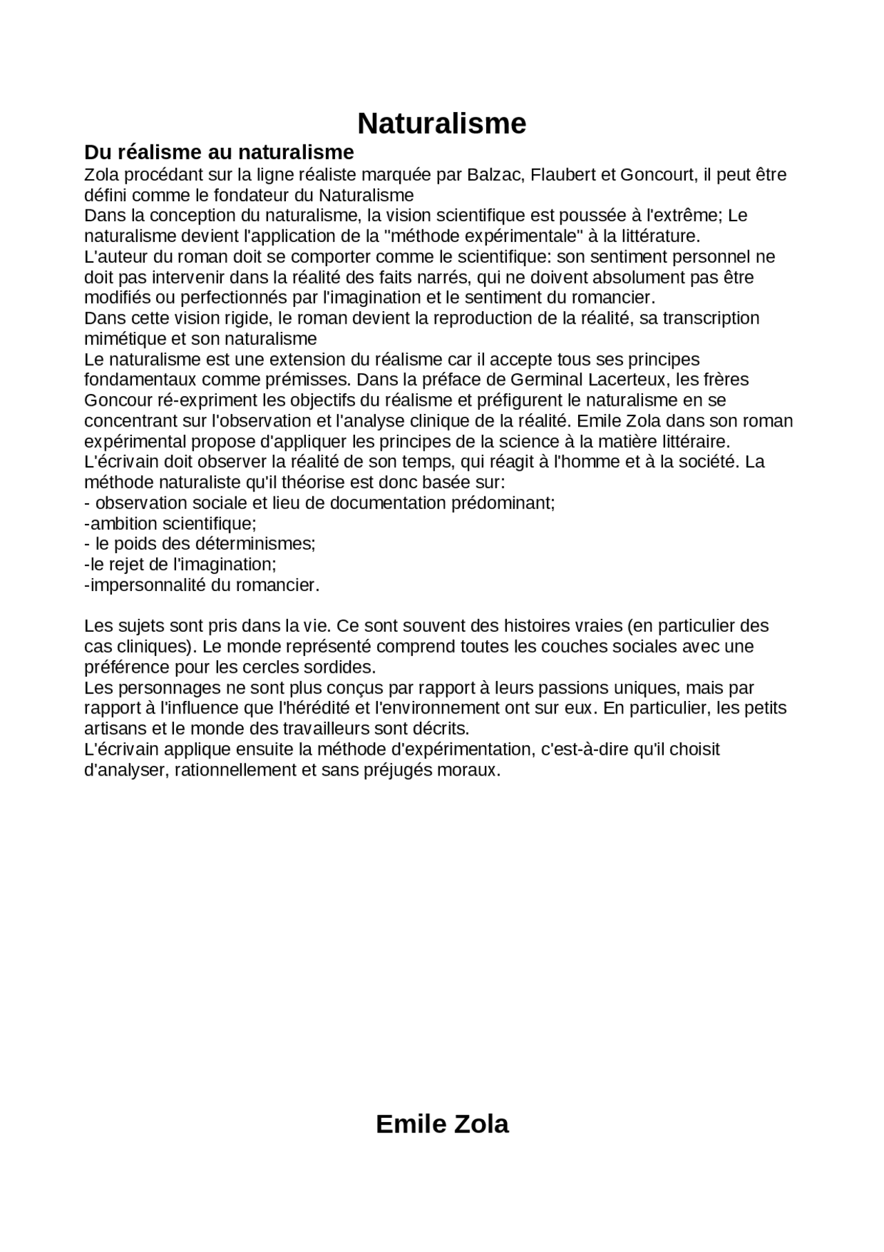 Naturalismo Riassunto In Francese Docsity