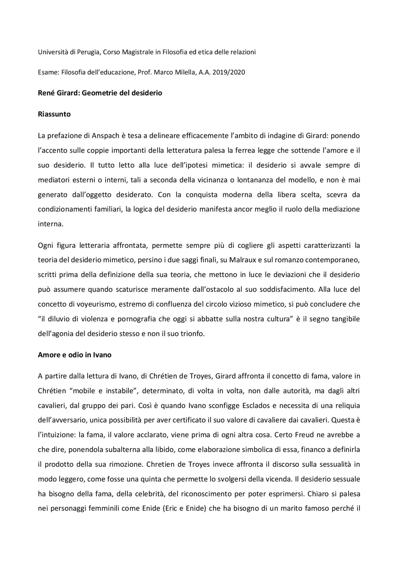 Geometrie Del Desiderio R Girard Riassunto E Commento Docsity