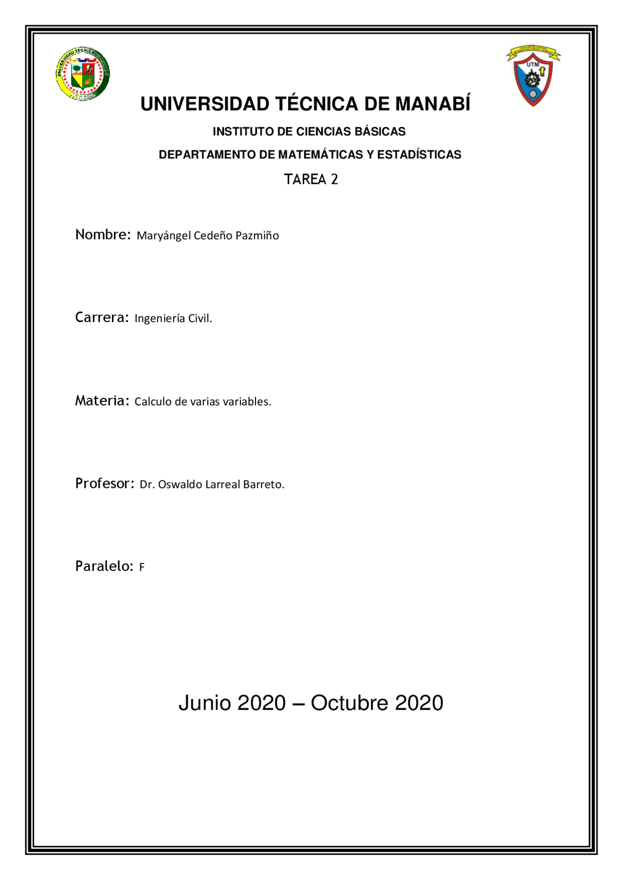 Tarea 2 Calculo De Varias Variables Docsity