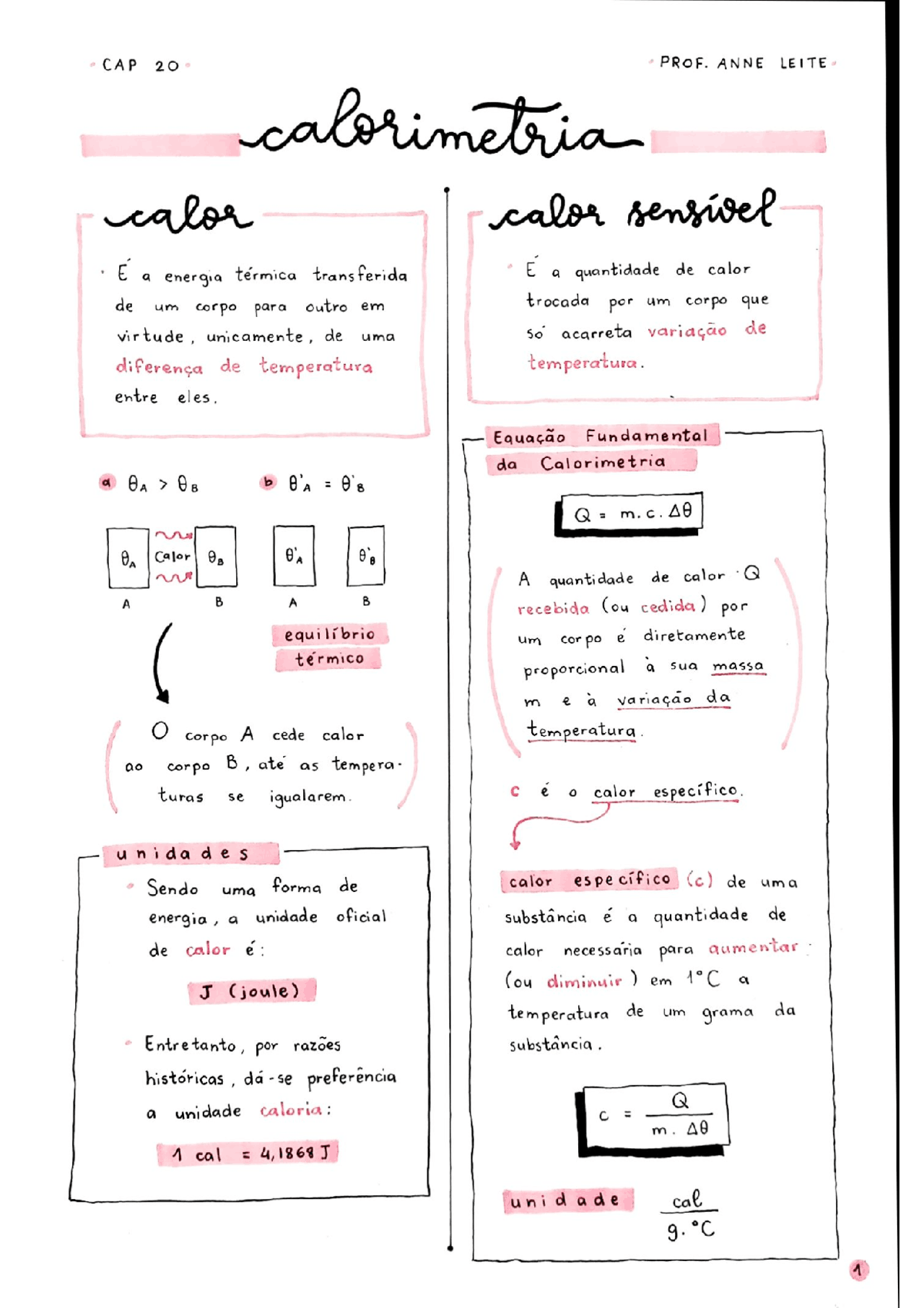 Calorimetria - Resumo | Notas de aula Física | Docsity