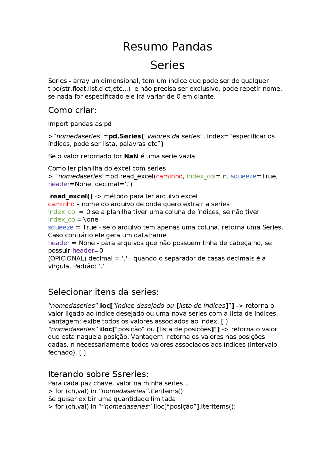 Resumo Pandas Python Resumos Programação Funcional Docsity