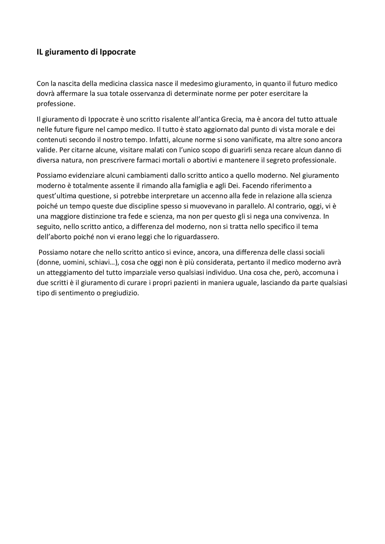 Giuramento di Ippocrate - Docsity