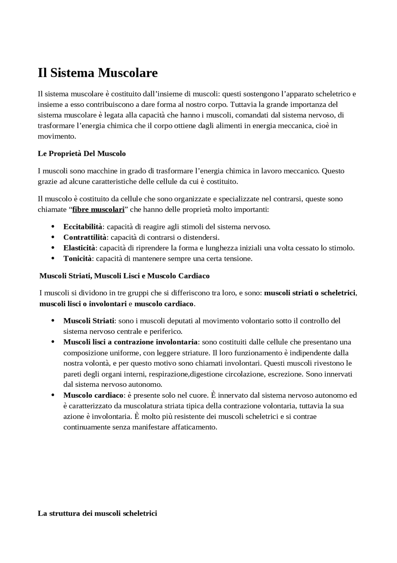 Il Sistema Muscolare Docsity