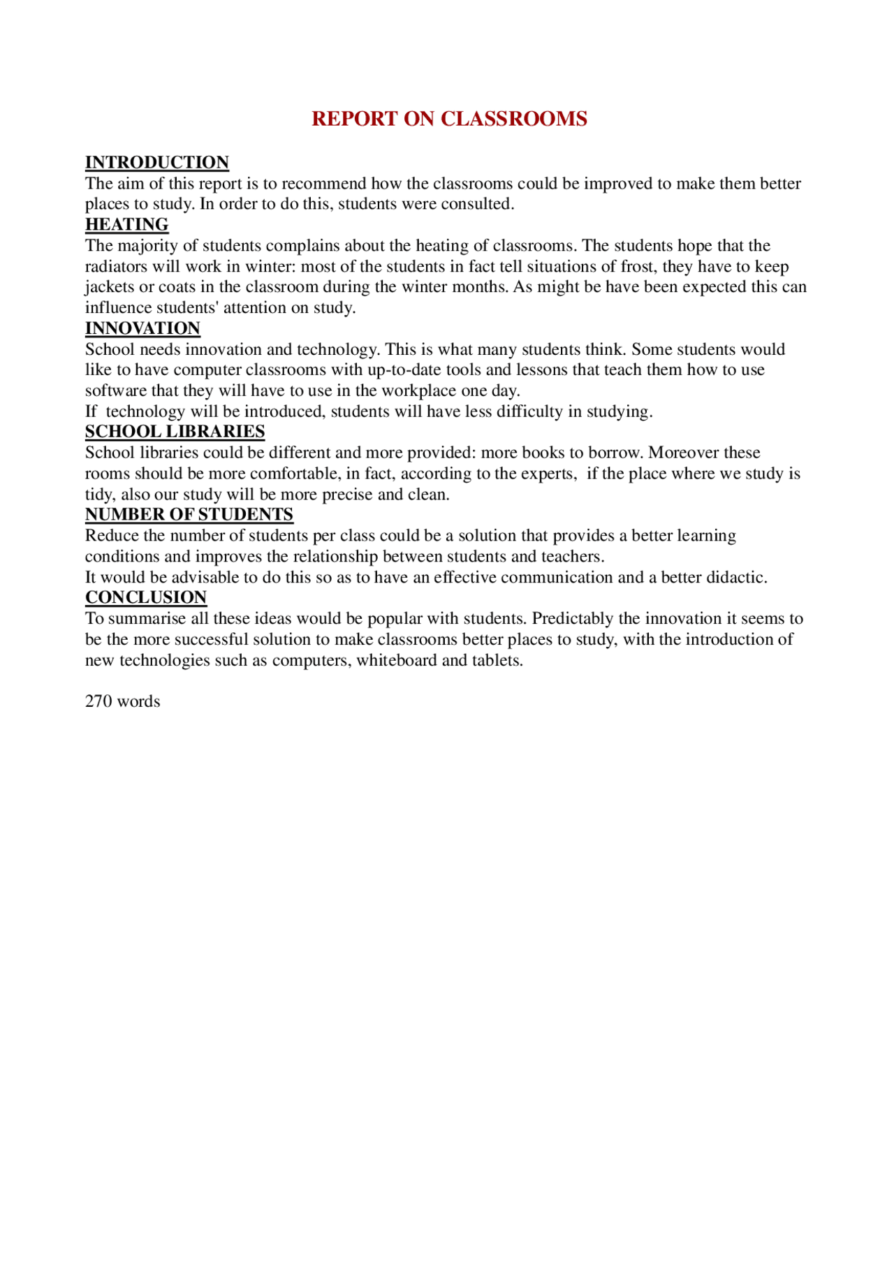 REPORT ON CLASSROOMS - Docsity