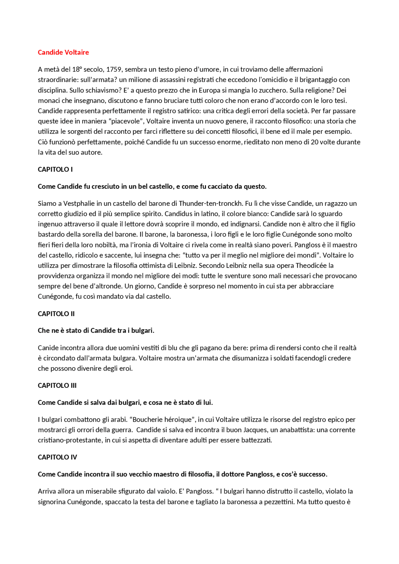 Appunti Candide Voltaire Docsity