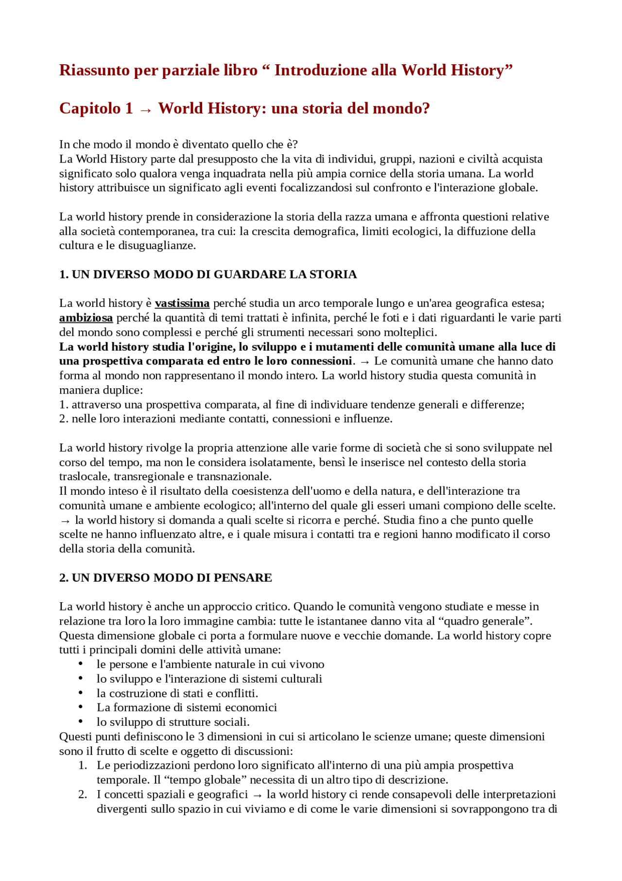 Introduzione Alla World History Sintesi Docsity