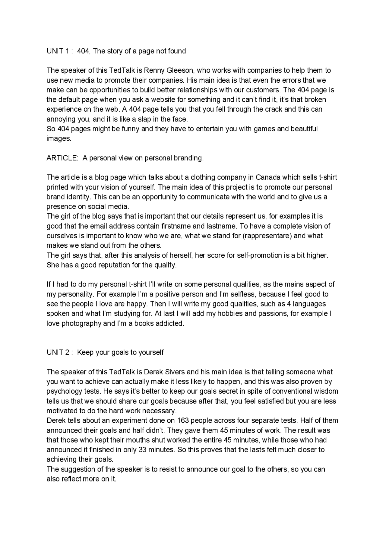 Keyonote Upper Intermediate Riassunti Ted Talks E Articoli Docsity