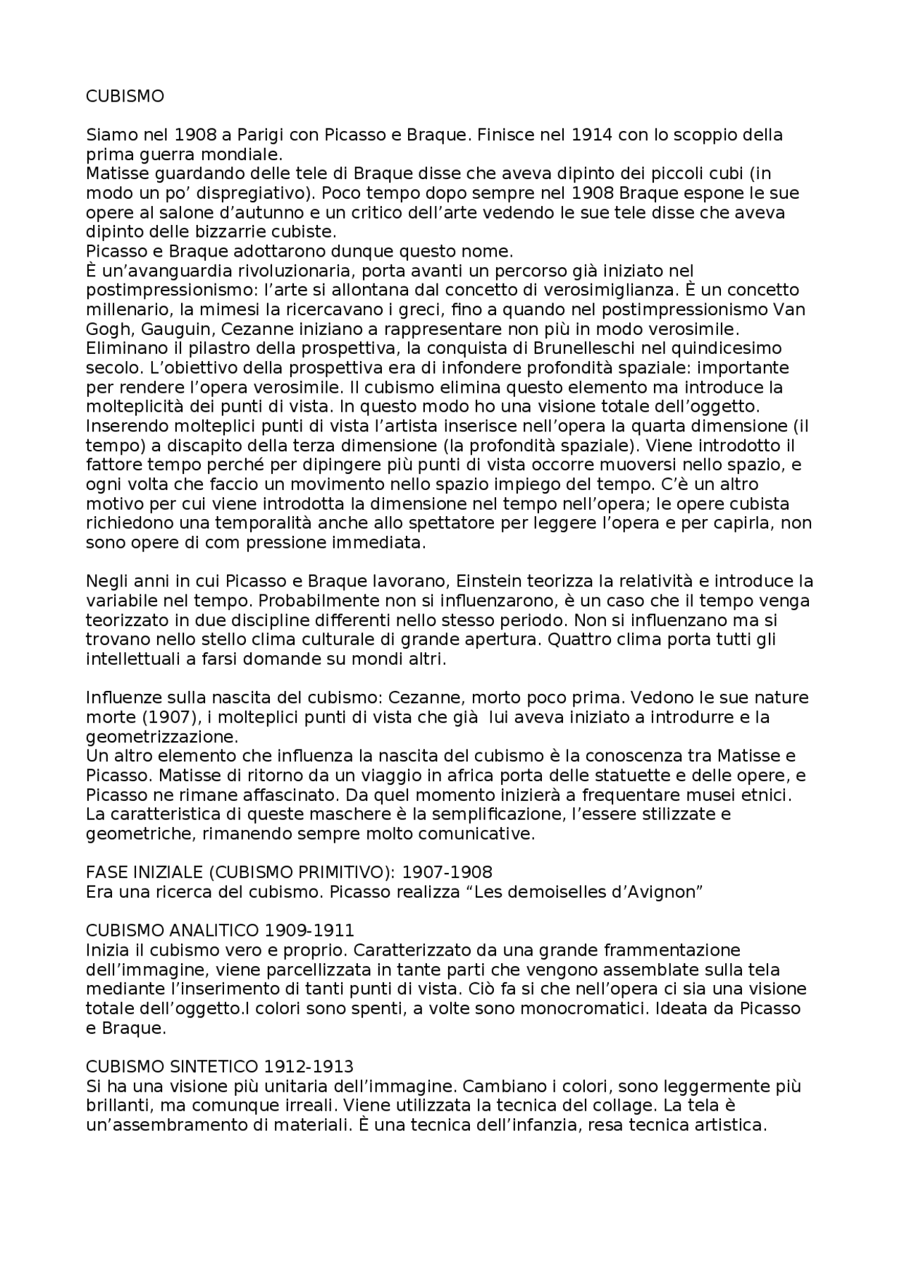 Appunti Sul Cubismo Docsity