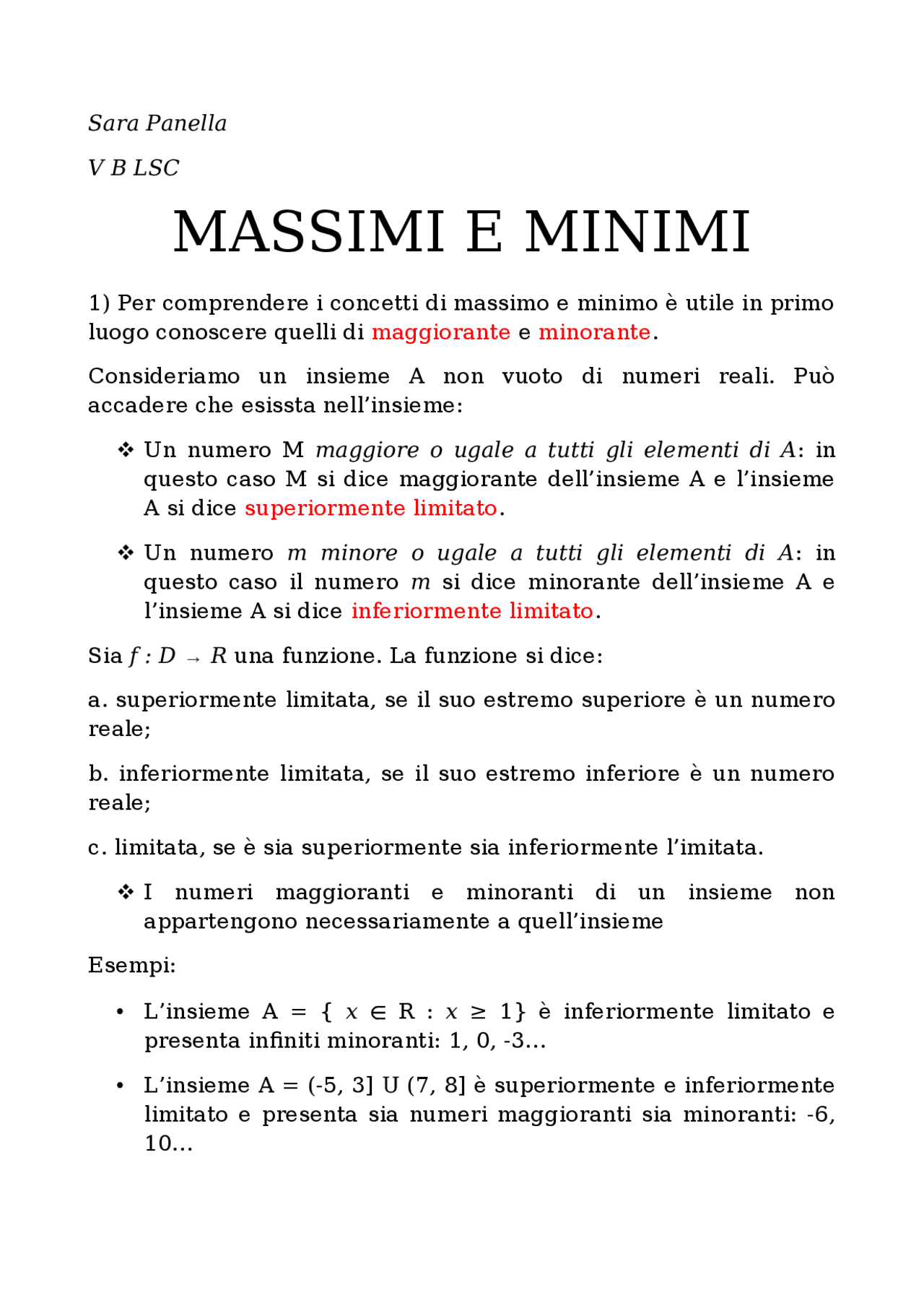 Dispense Sui Massimi E Minimi Dispense Di Matematica Docsity