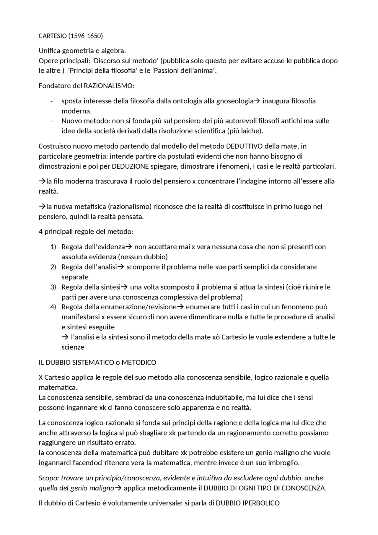 Storia Della Filosofia Da Cartesio A Hegel Docsity