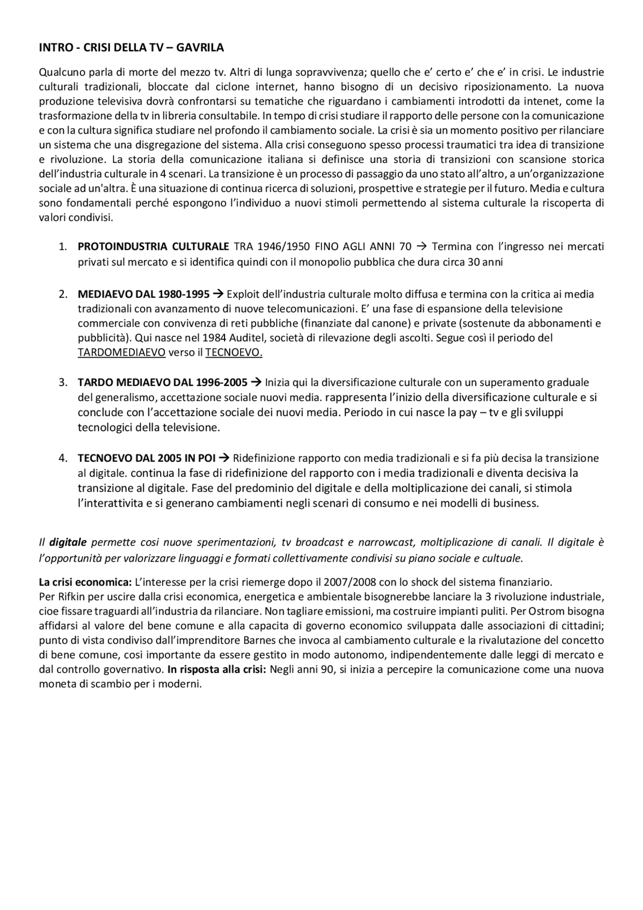 Riassunto esame Teorie e tecniche della televisione, Prof. Mihaela ...